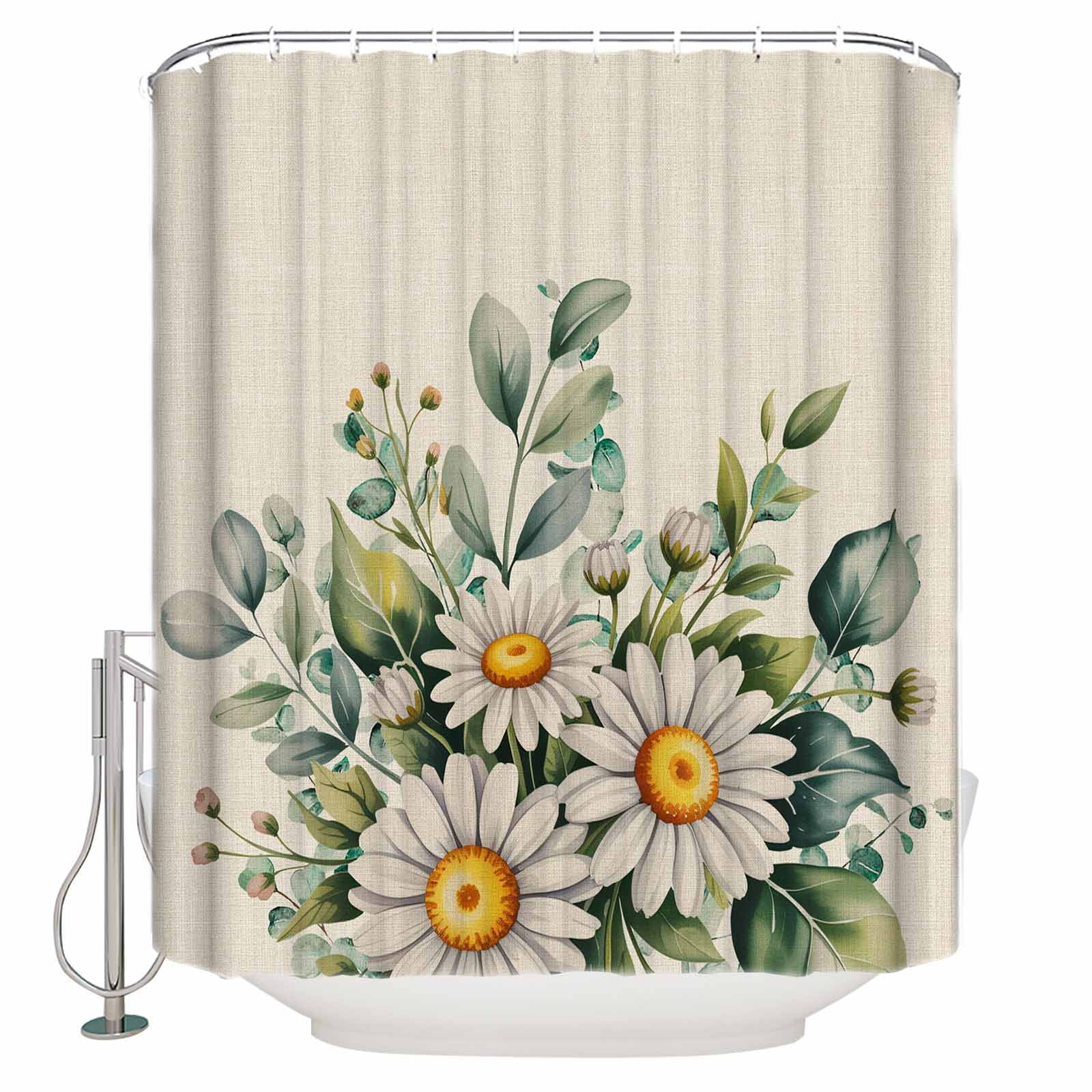Daisy Flower Bathroom Shower Curtains with 12 Hooks Polyester ...