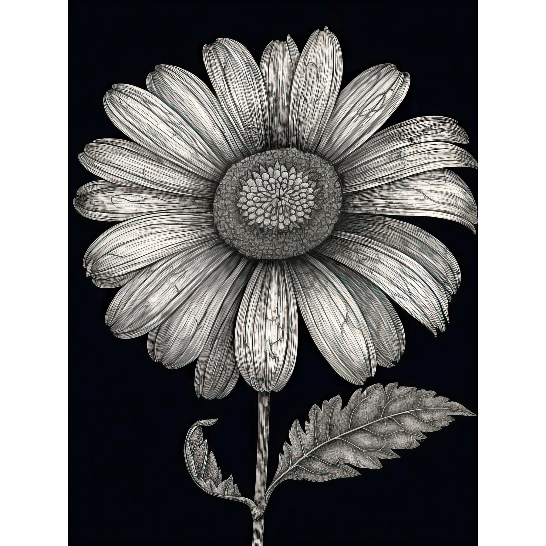 Daisy Flower Bloom Black and White Pencil Drawing Extra Large XL Wall ...