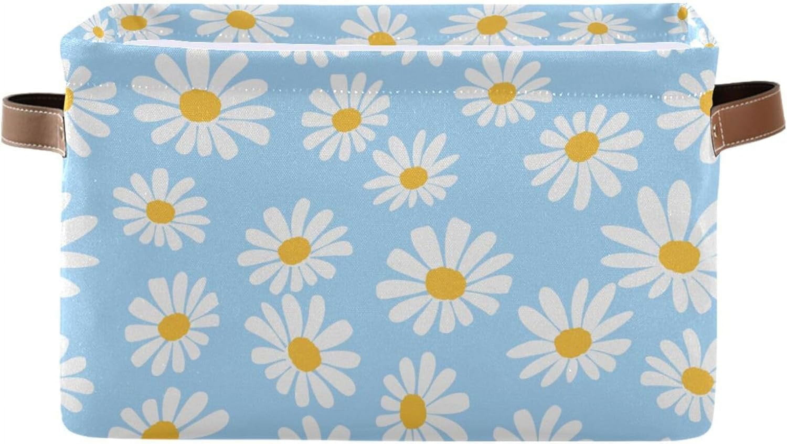 Daisy Flower on Blue Background Storage Basket, Durable Canvas ...