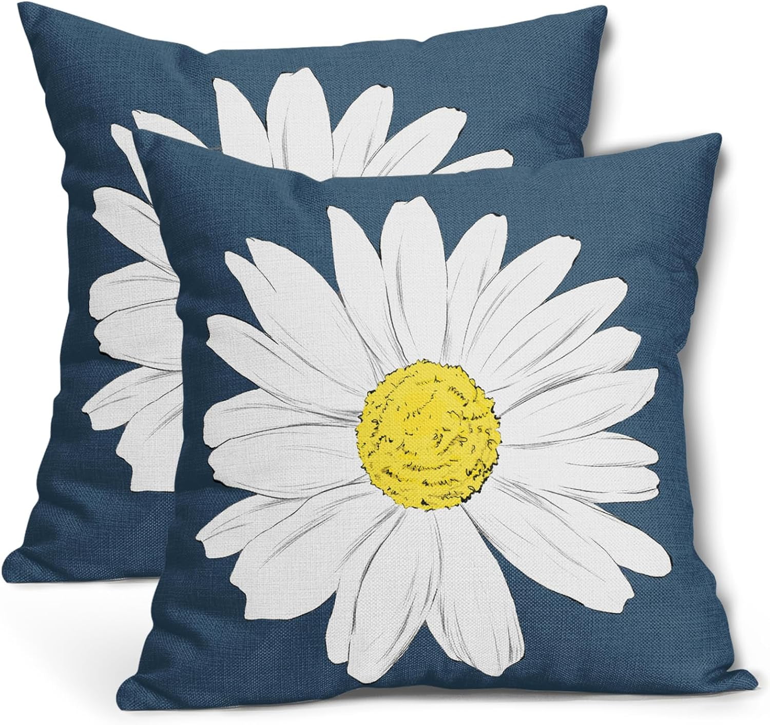 Daisy Flower Blue Pillow Covers 20x20 Inch White Petal Floral Bloom ...