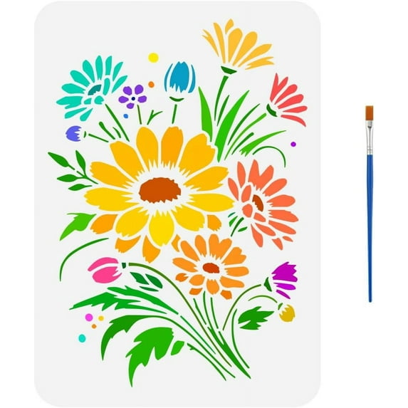 Daisy Flower Bouquet Painting Stencil with Paint Brush 8.3x11.7inch ...