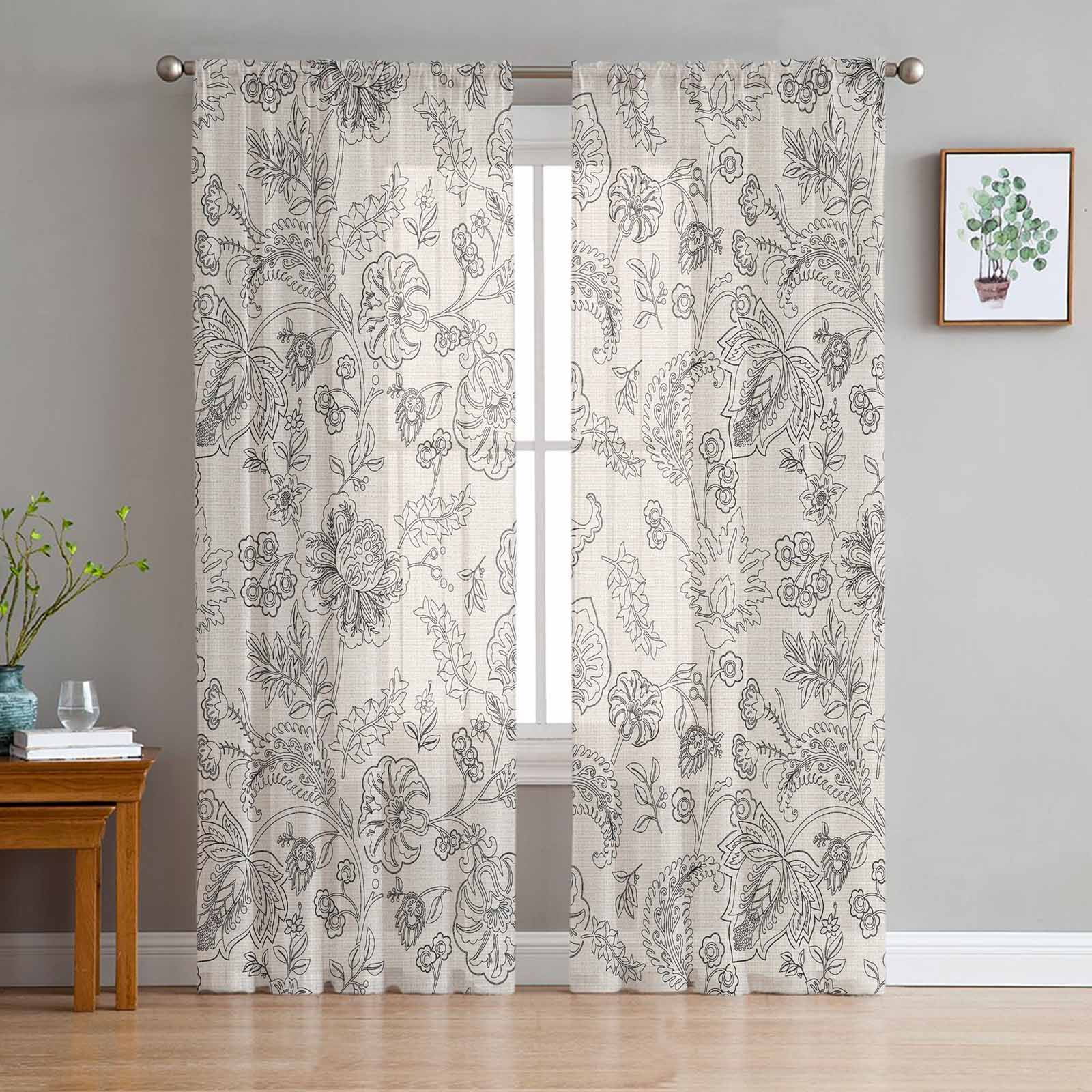 Daisy Flower Butterfly Bushes Sheer Voile Curtain for Living Room ...