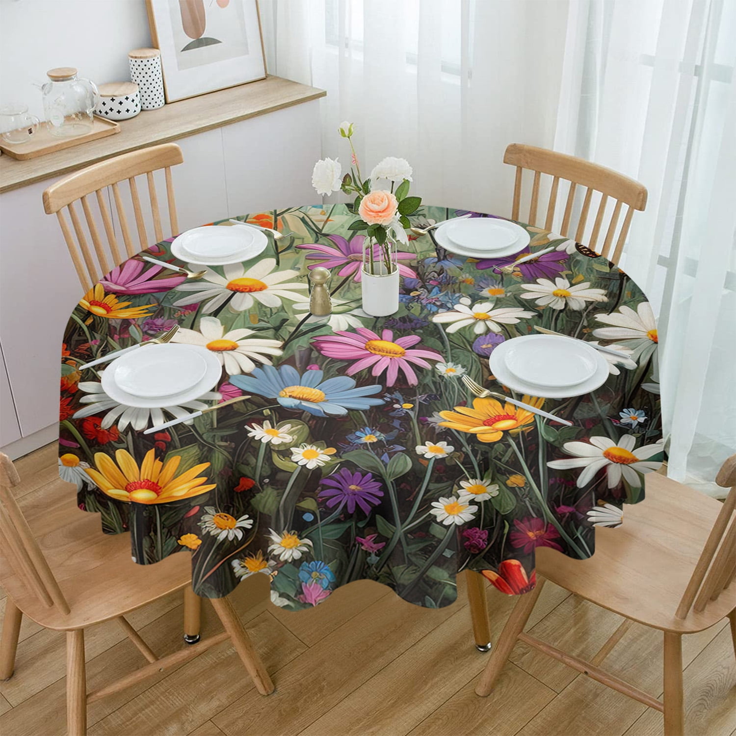 Daisy Flower Butterfly Bushes Tablecloths for Dining Table Waterproof ...