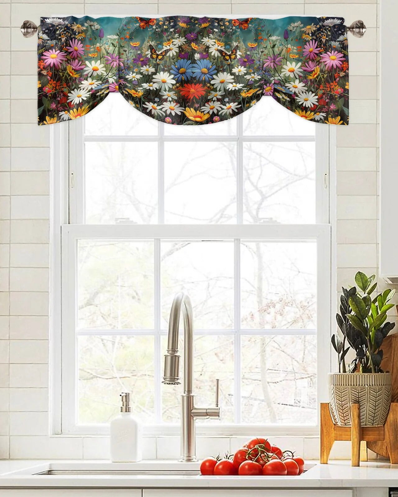 Daisy Flower Butterfly Bushes Window Curtain Living Room Kitchen ...