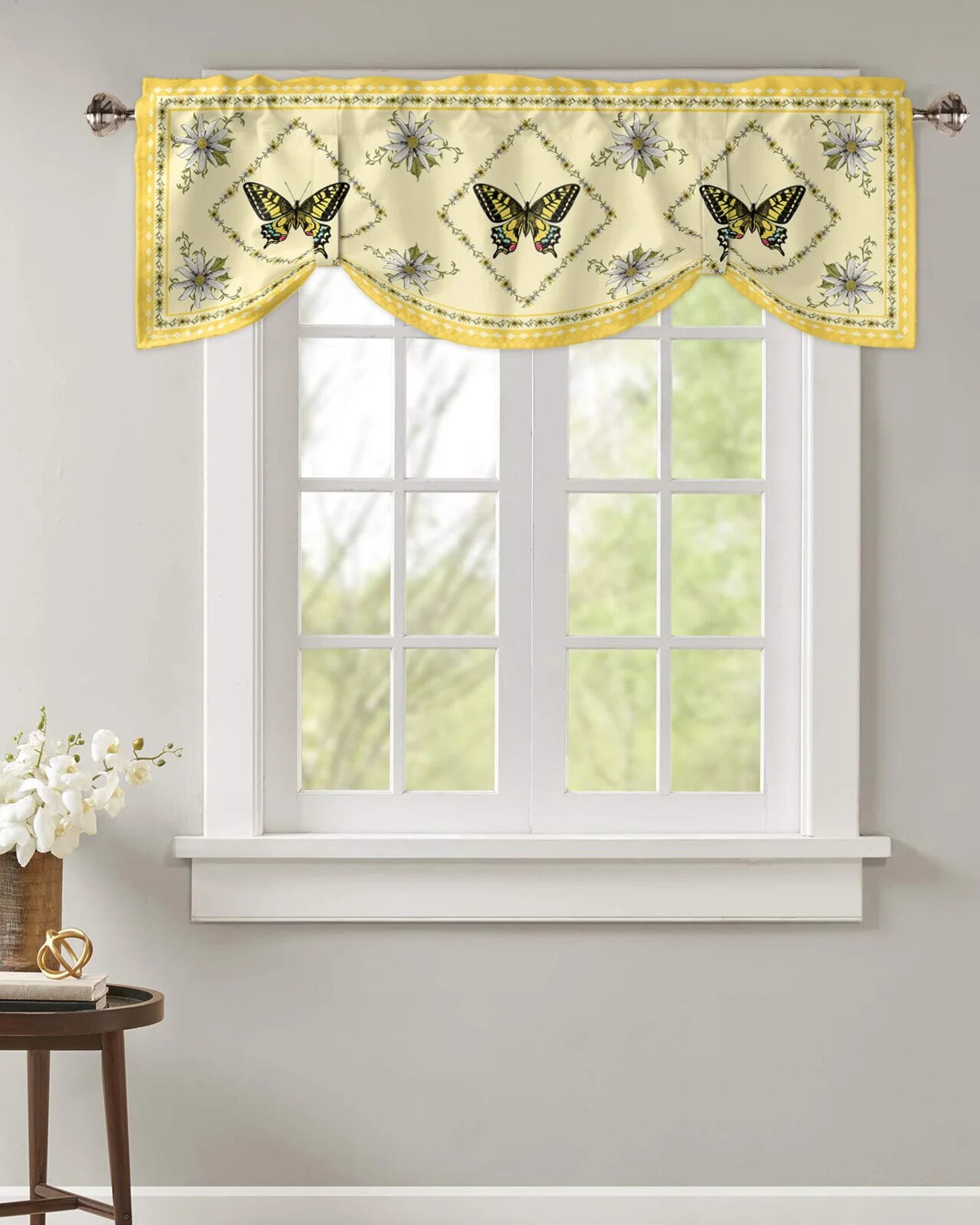 Daisy Flower Butterfly Kitchen Valance Curtain Window Valance for ...