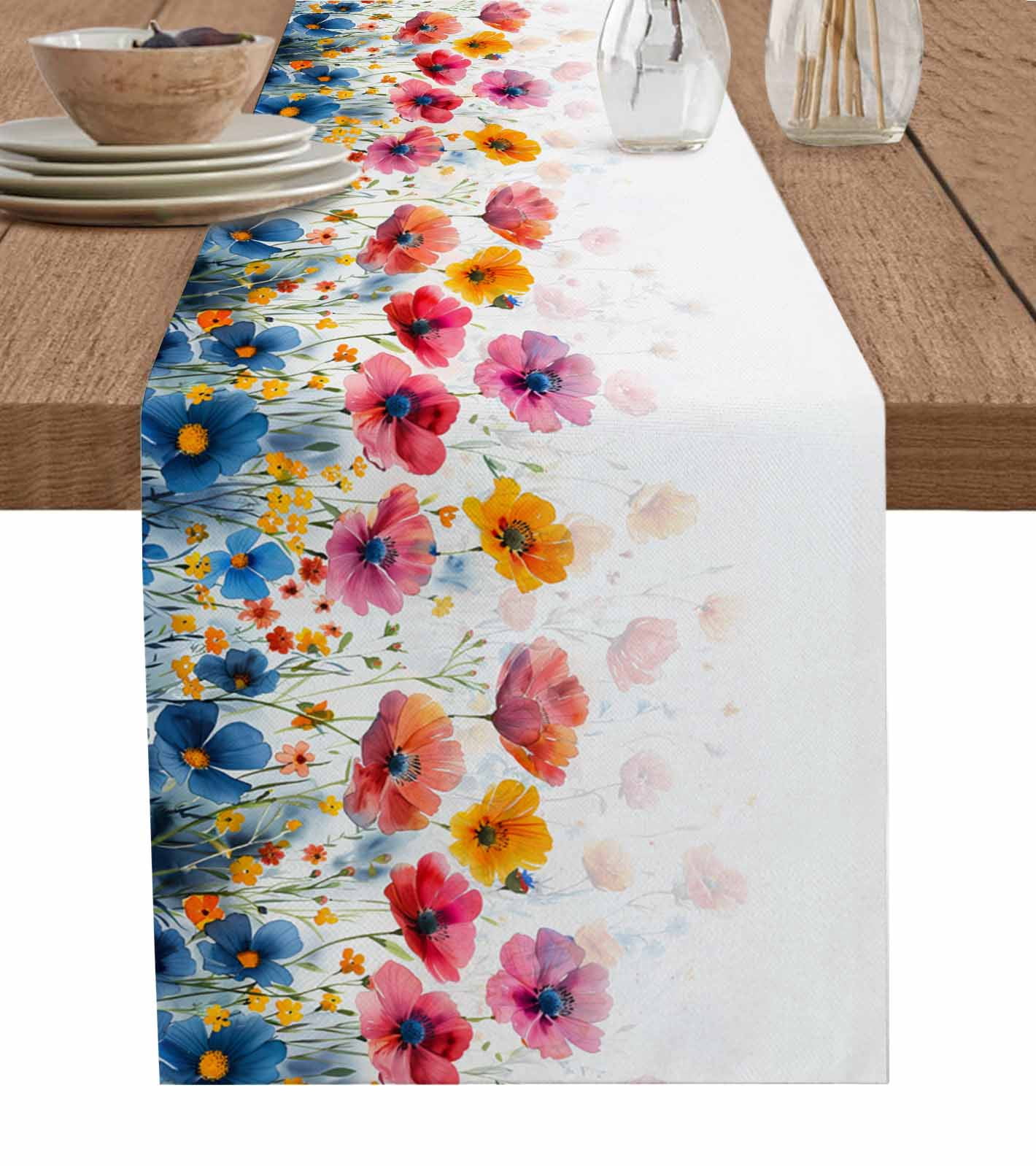Daisy Flower Butterfly Table Runner for Dining Table Kitchen r ...