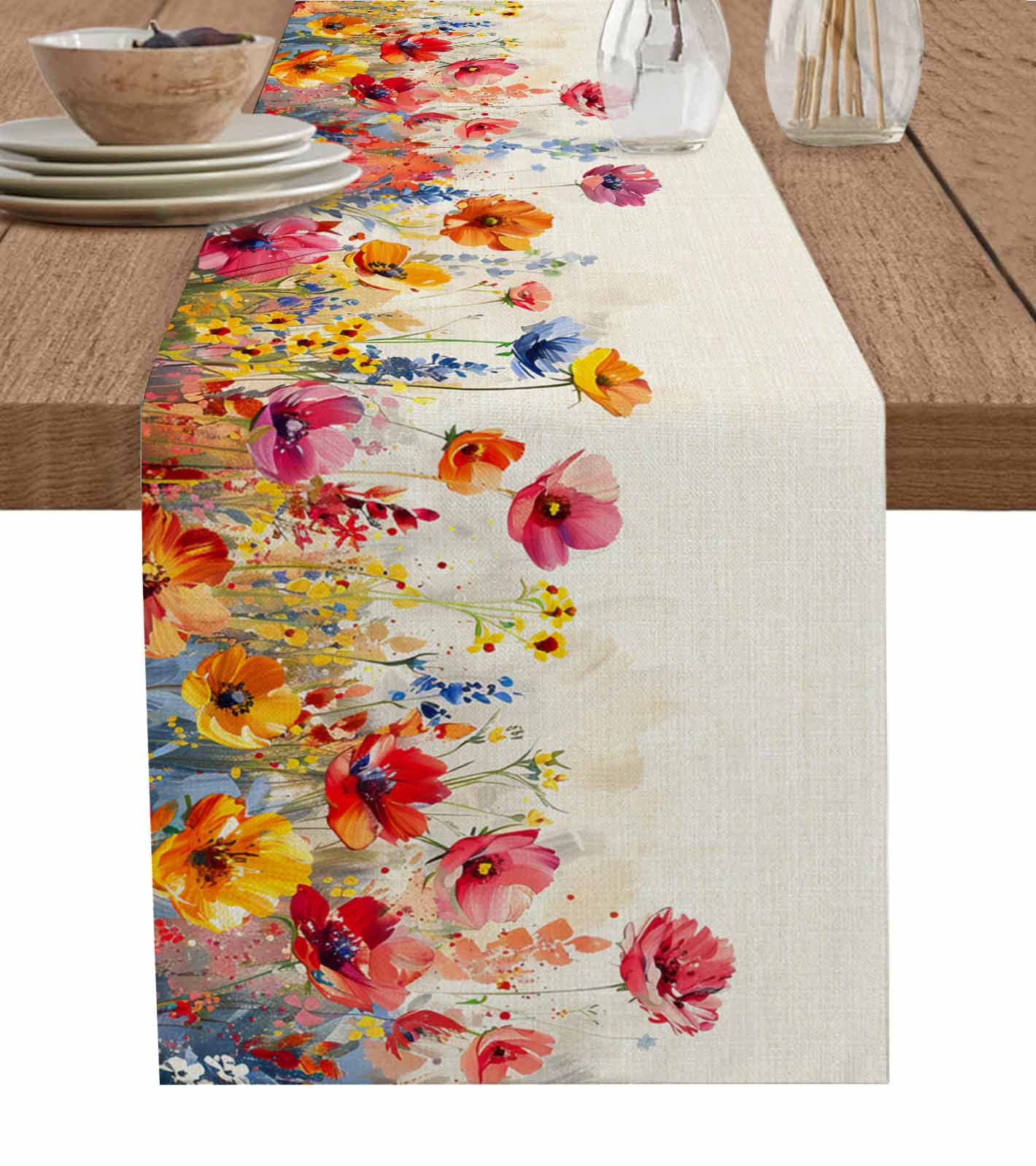 Daisy Flower Butterfly Table Runner for Dining Table Kitchen r ...