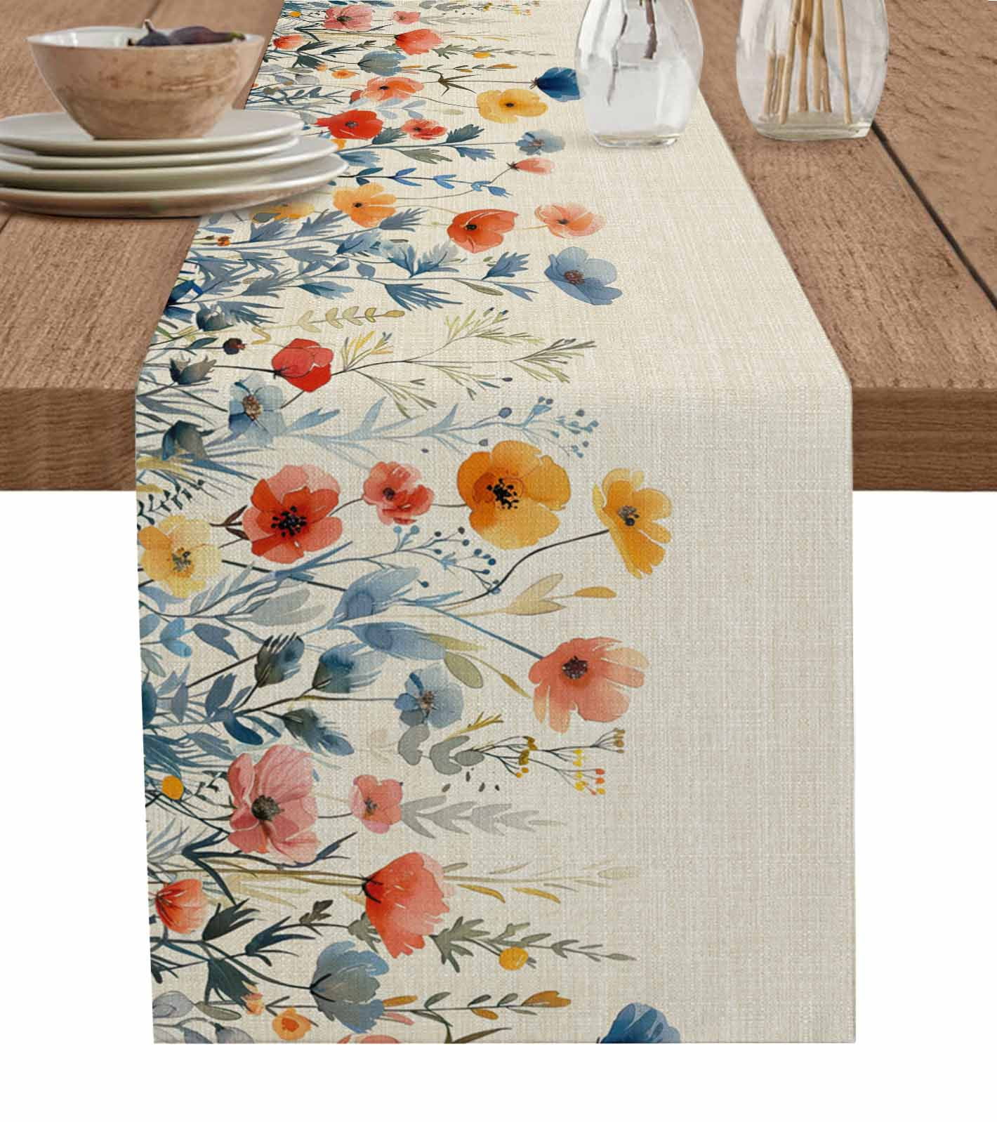 Daisy Flower Butterfly Table Runner for Dining Table Kitchen r ...
