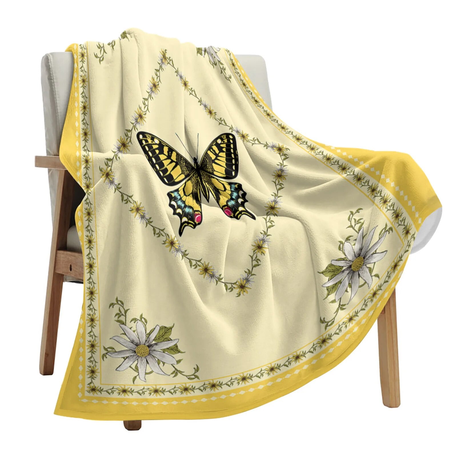 Daisy Flower Butterfly Throws Blankets for Sofa Bed Winter Soft Plush ...