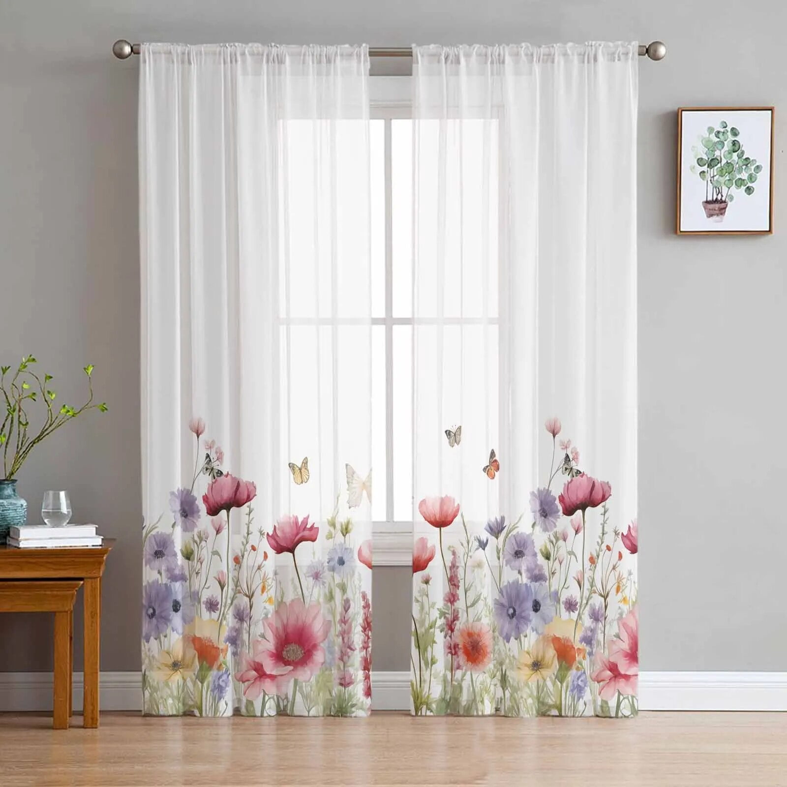Daisy Flower Butterfly Tulle Curtain for Living Room Bedroom Window ...