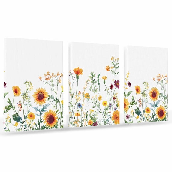Daisy Flower Canvas Wall Art 3 Panels, Wildflower Leaf Plant Retro ...