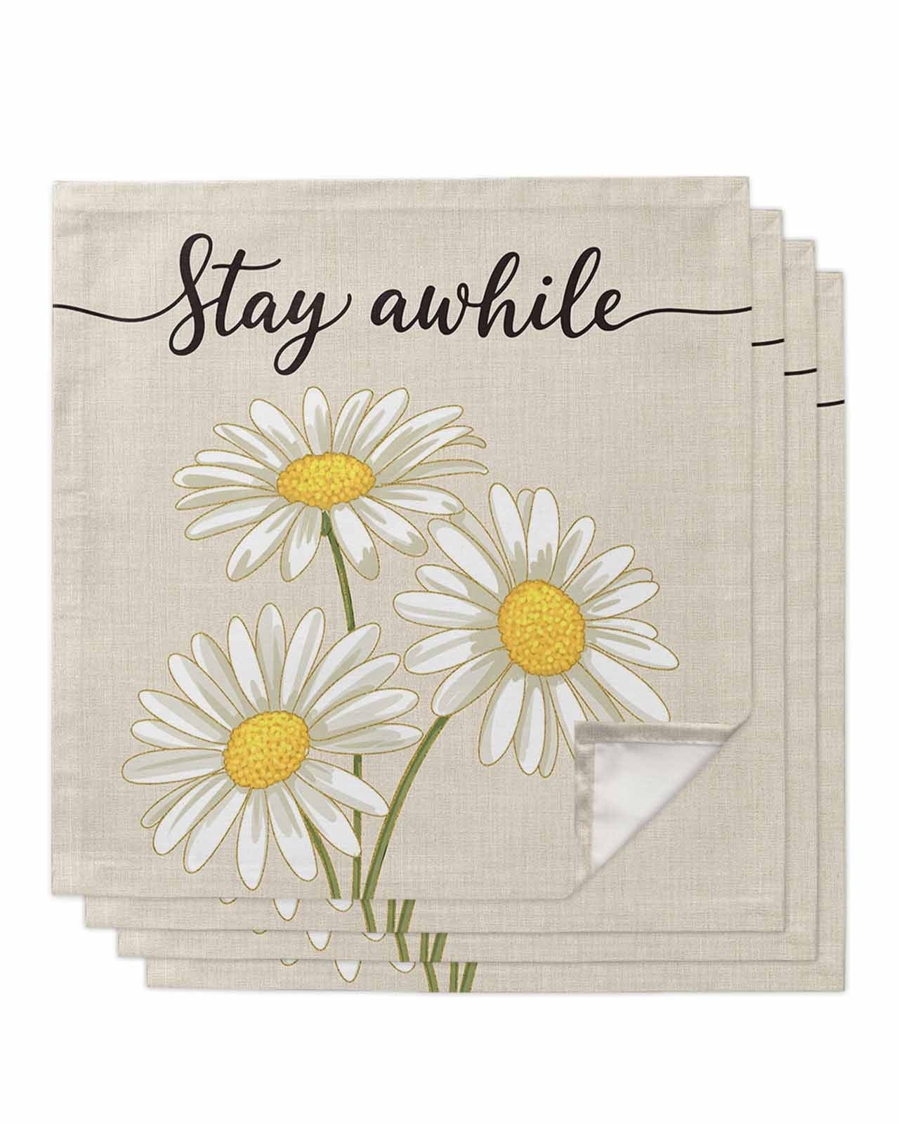 Daisy Flower Cloth Napkins Set of 4 Reusable Dinner Napkins, Vintage ...