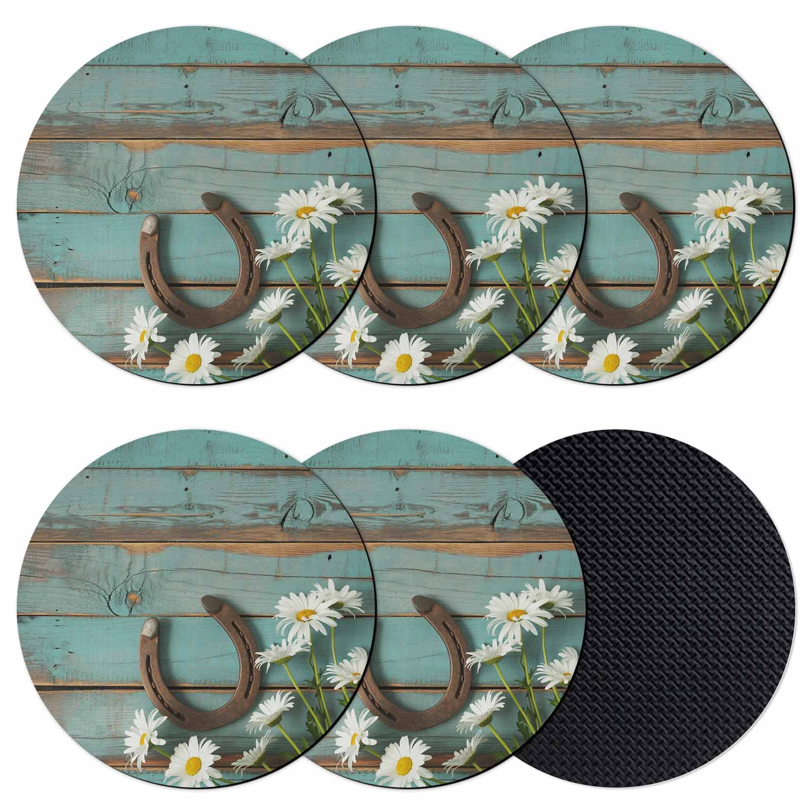 Daisy Flower Coasters Set of 6, Absorbent Coasters for Drinks, Vintage ...