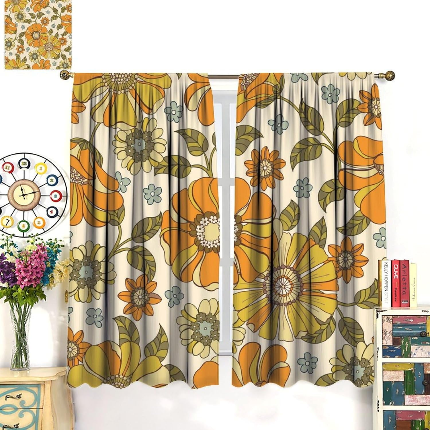 Daisy Flower Curtains Colorful Large Floral Retro 70S Style Window ...