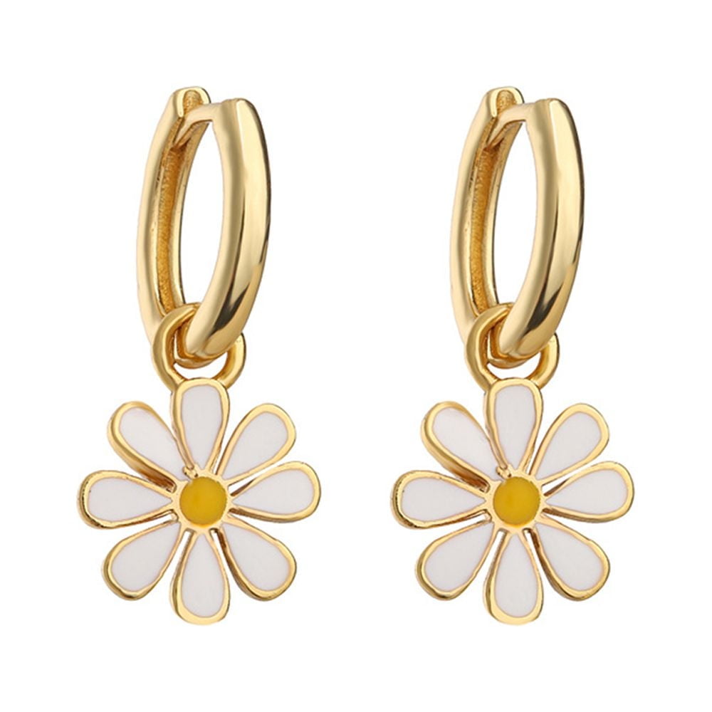Daisy Flower Dangle Hoop Earrings for Women Cartilage Small Huggie ...