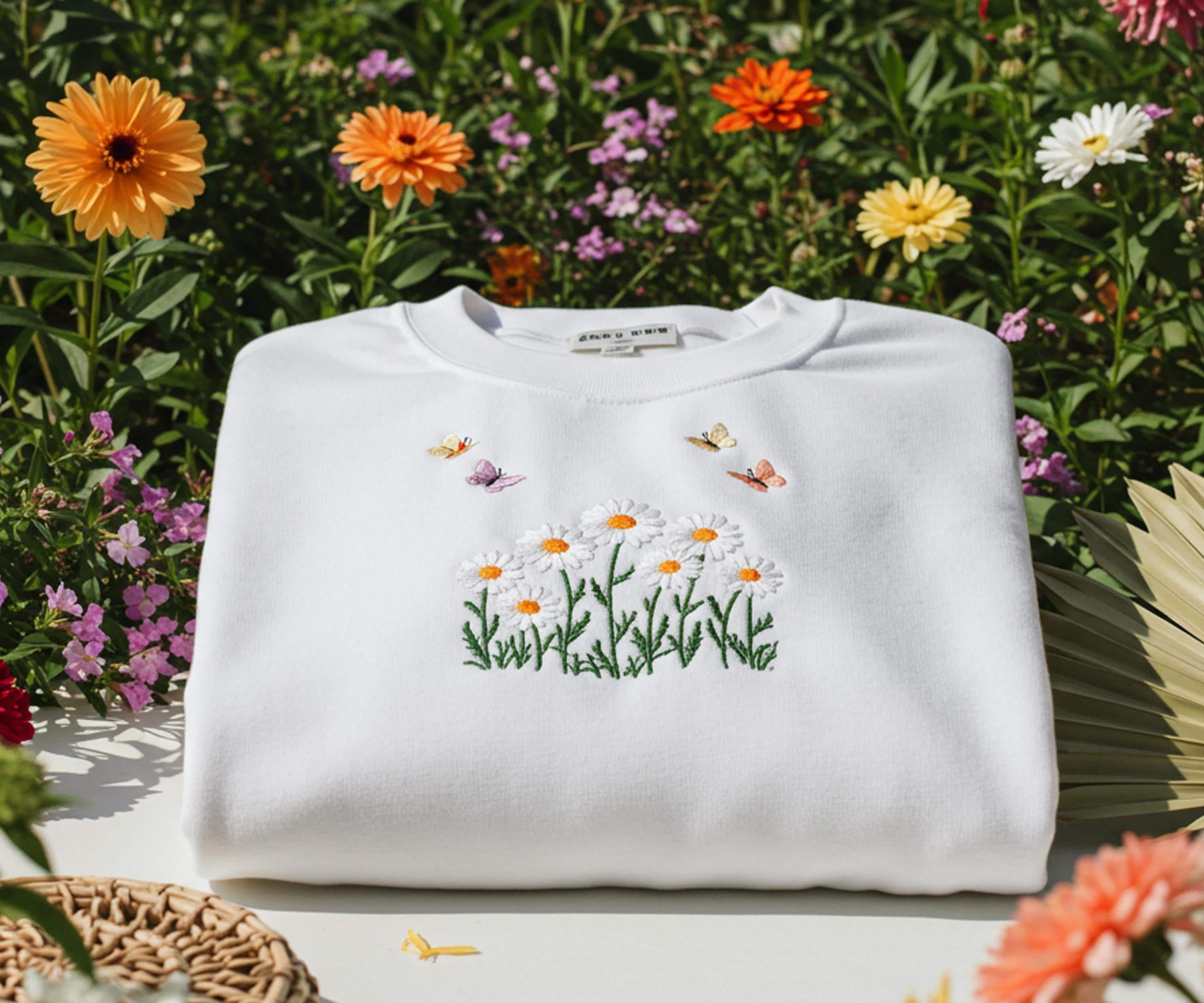 Daisy Flower Embroidered Sweatshirt | Spring Floral Sweatshirt for ...