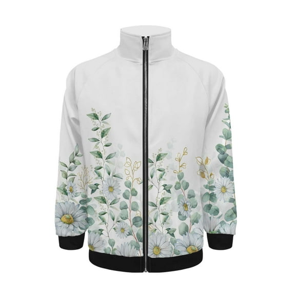 Daisy Flower Eucalyptus Leaves Summer Farm Plant Jacket Men's Street Cool Long Sleeves Coat ...