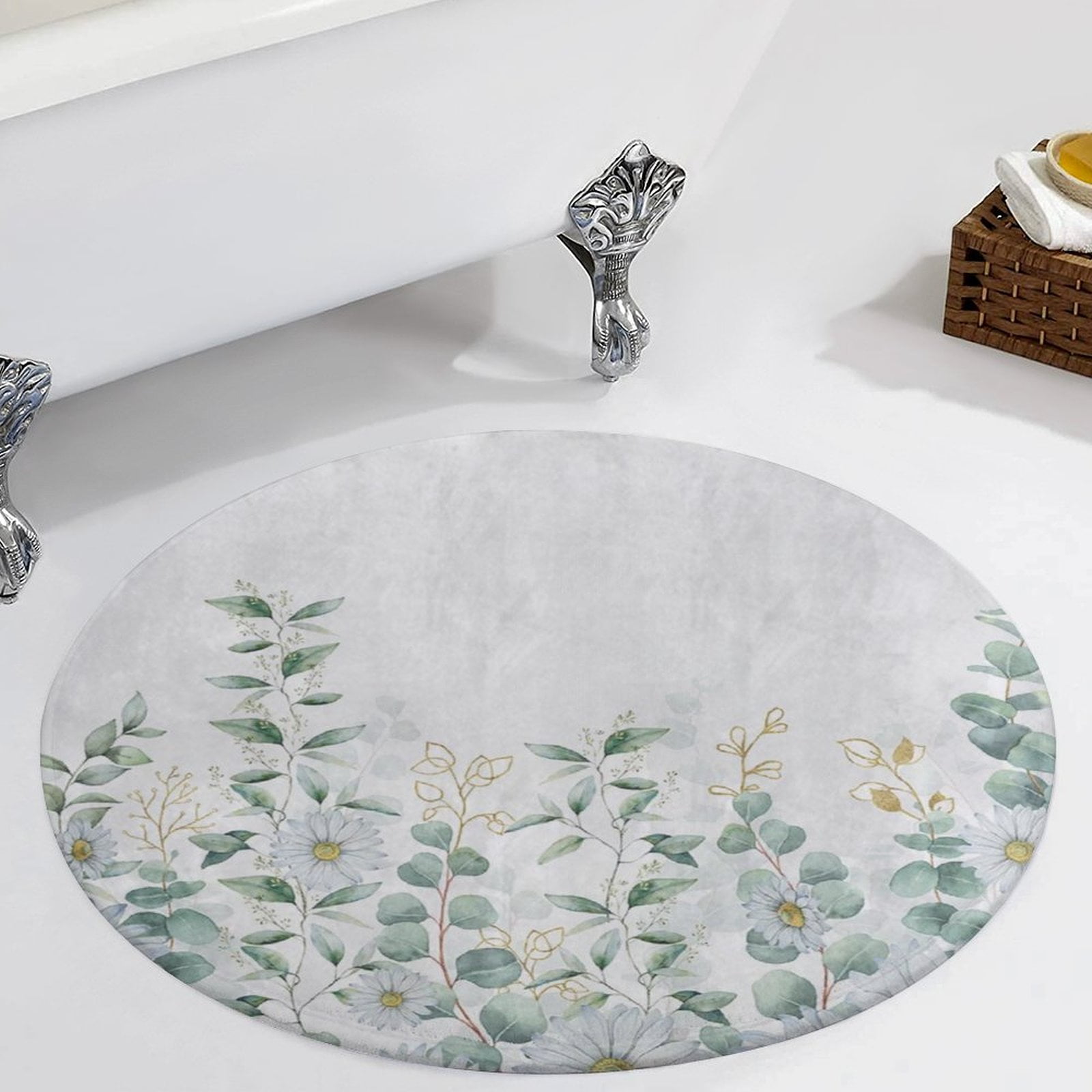 Daisy Flower Eucalyptus Leaves Summer Farm Plant Round Carpet Circle ...