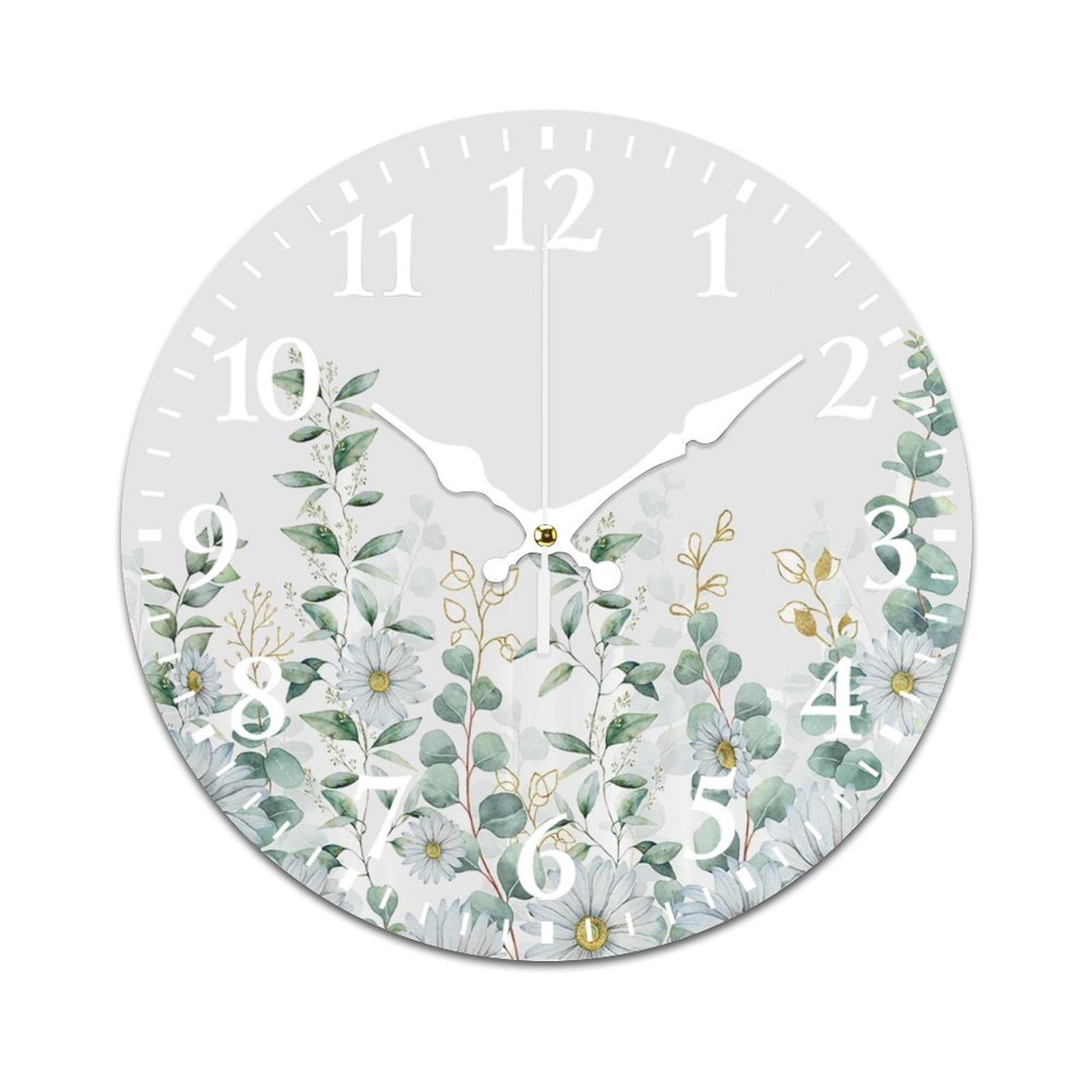 Daisy Flower Eucalyptus Leaves Summer Farm Plant Wall Clock Modern ...