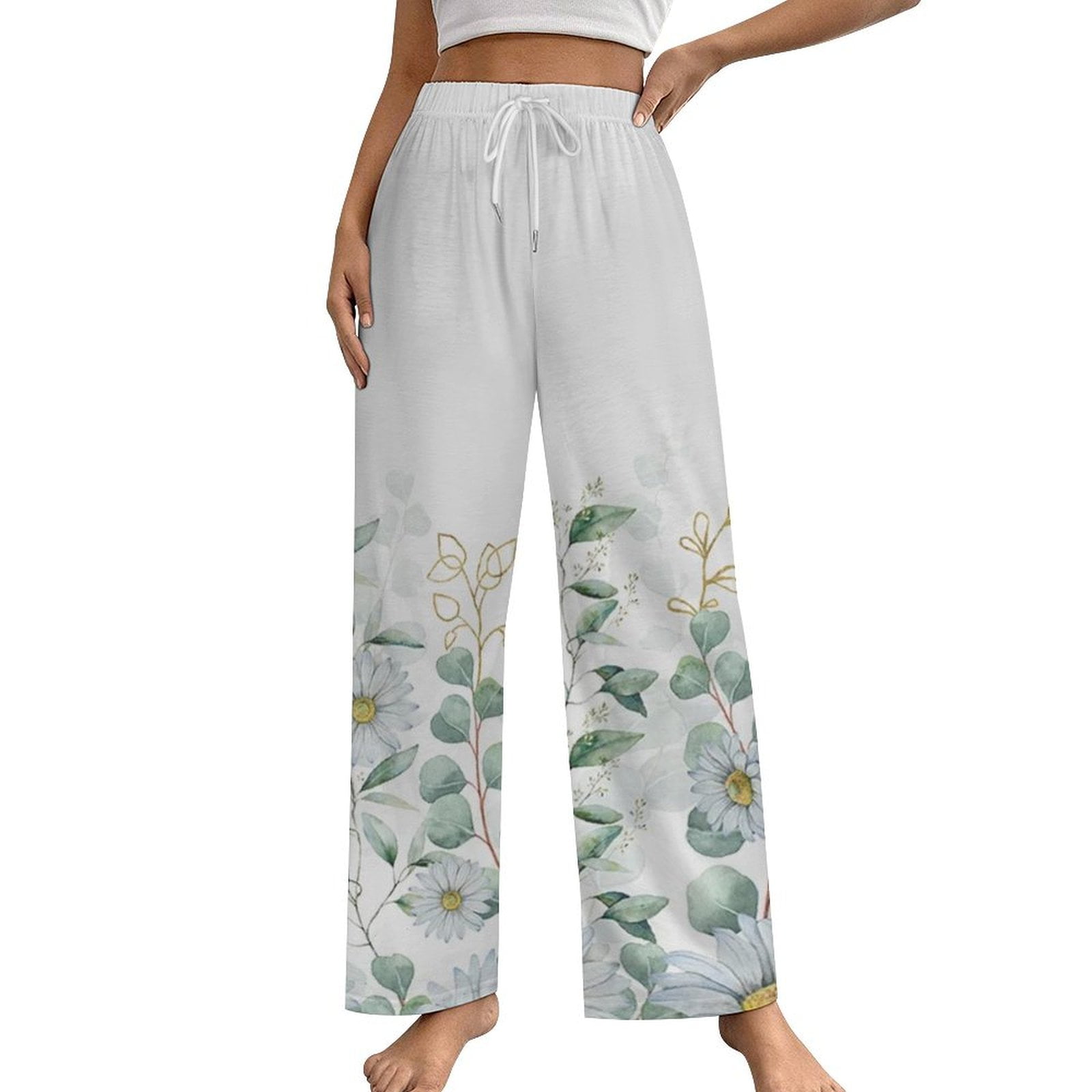 Daisy Flower Eucalyptus Leaves Summer Farm Plant Women's Pajamas Pajama ...