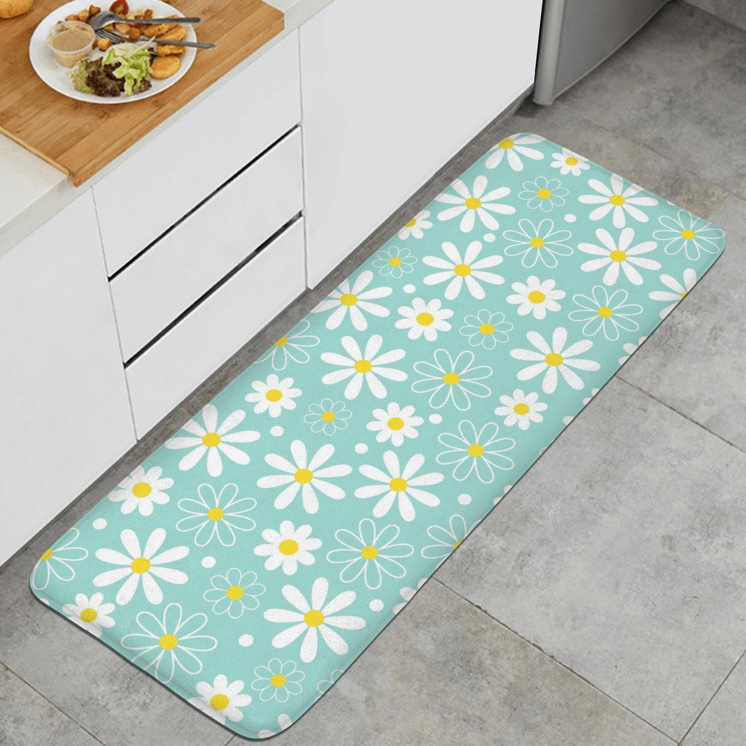 Daisy Flower Flannel Kitchen Mats for Floor, Kitchen Rugs Mats with ...