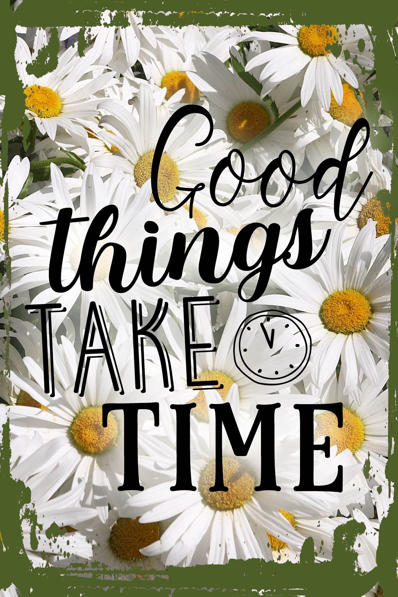 Daisy Flower Flat Canvas Wall Art Print Good Things Take Time Clock ...