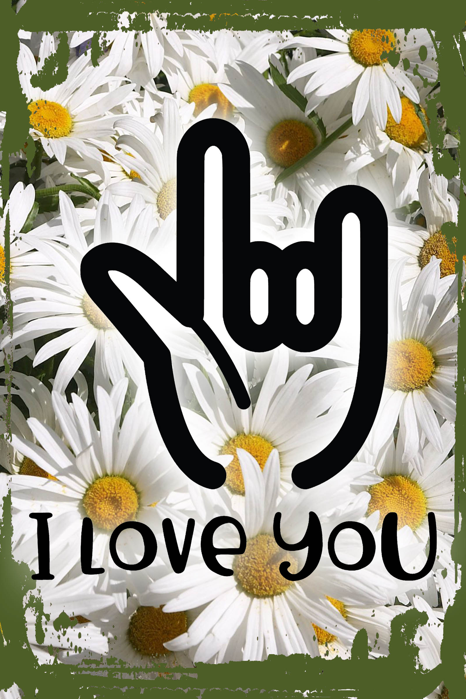 Daisy Flower Flat Canvas Wall Art Print I love you sign language ASL ...