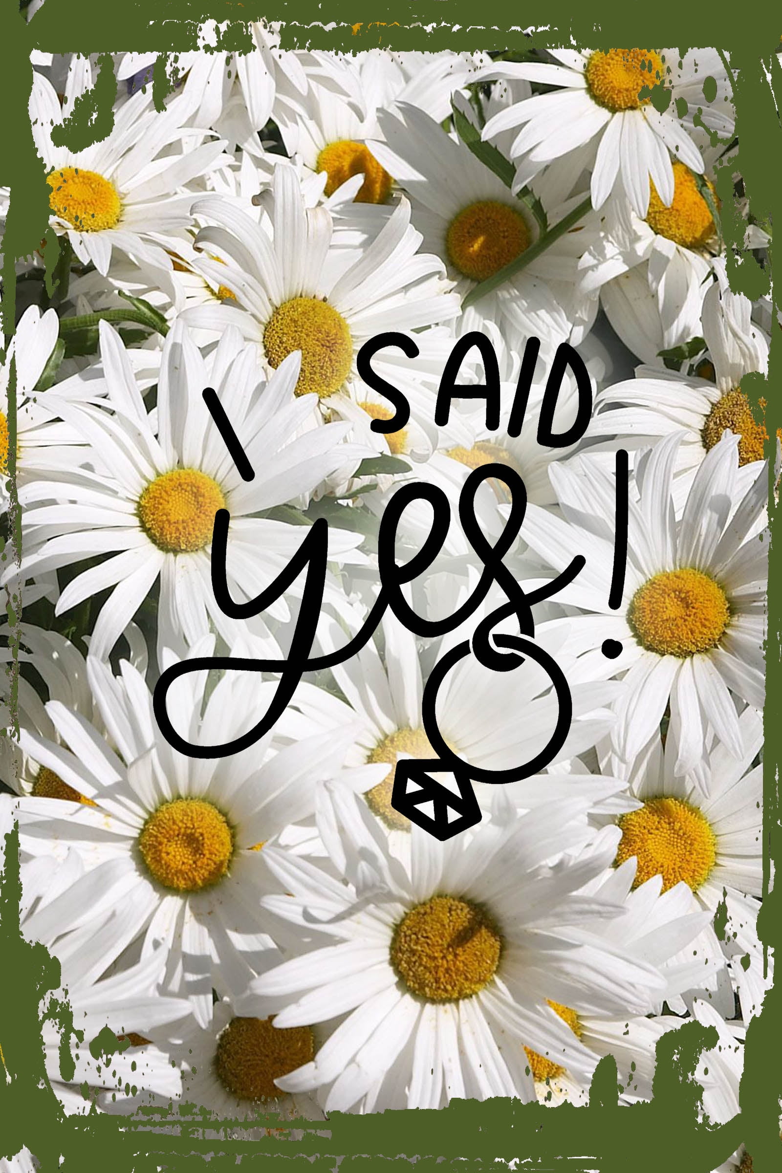 Daisy Flower Flat Canvas Wall Art Print I said yes! ring proposal ...