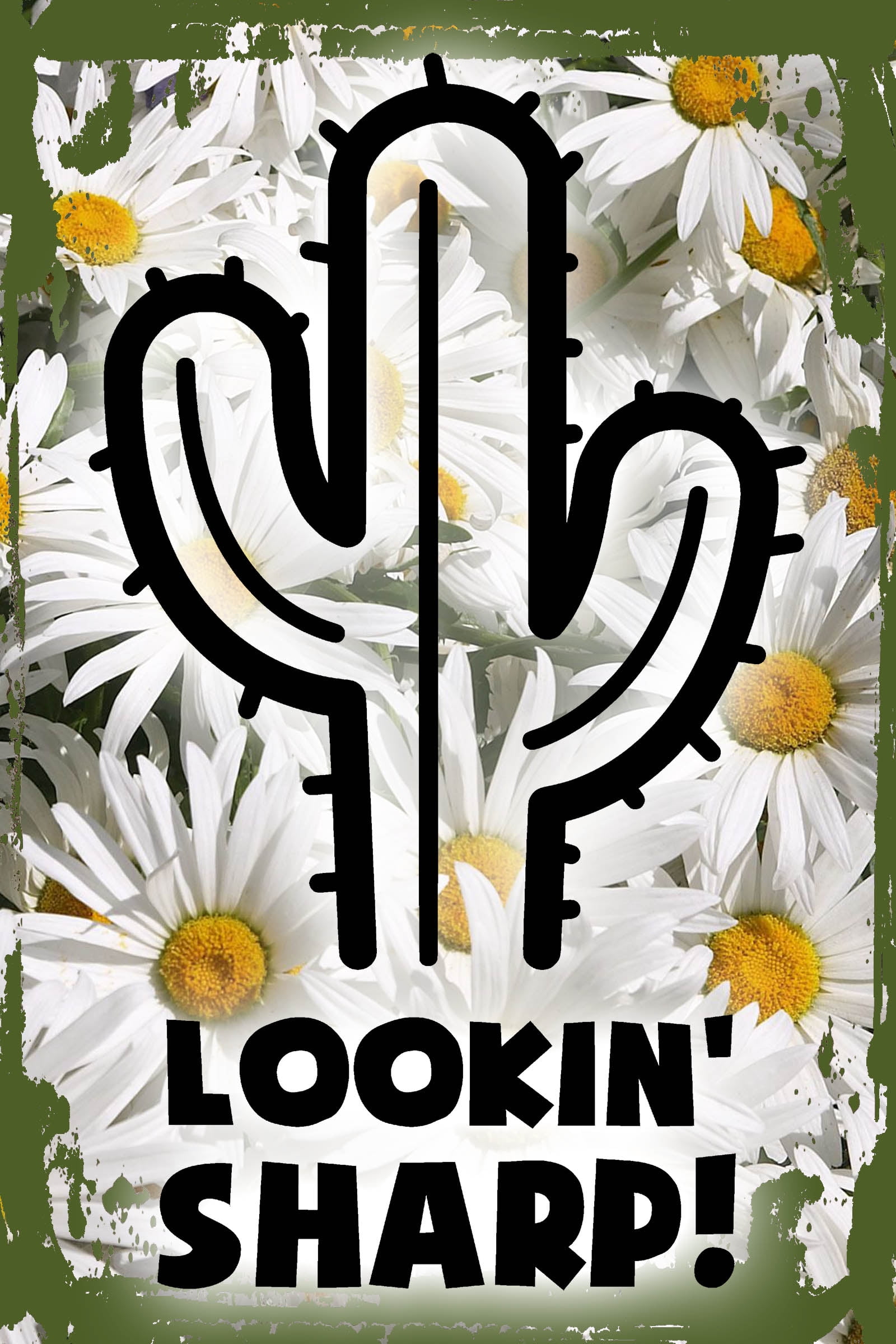 Daisy Flower Flat Canvas Wall Art Print Lookin' sharp! cactus silhouette funny prickly pointy ...