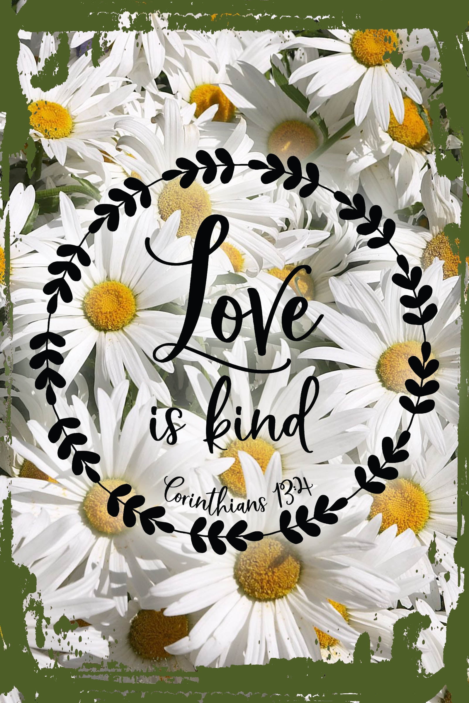 Daisy Flower Flat Canvas Wall Art Print Love is kind circle branch ...