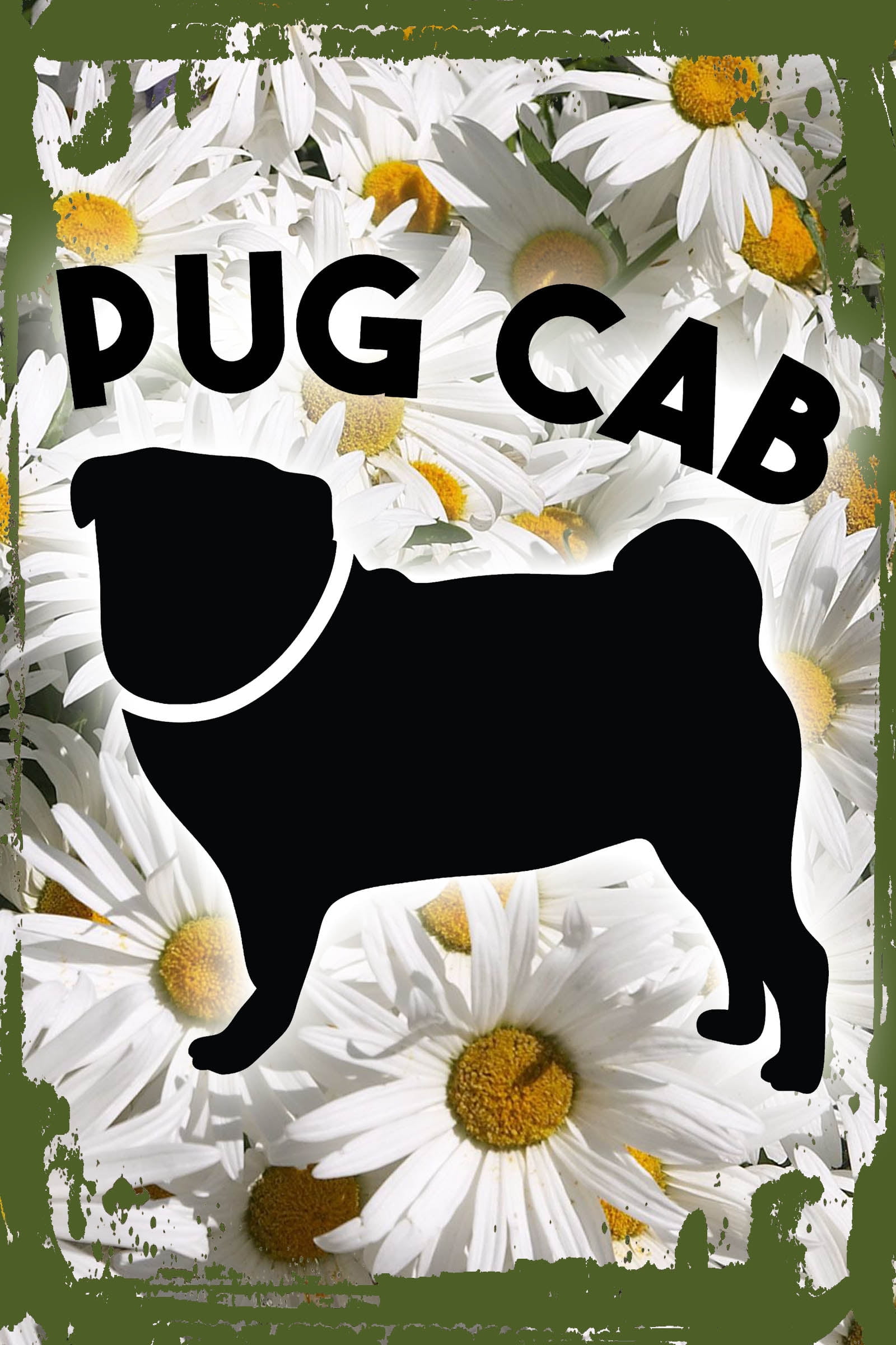 Daisy Flower Flat Canvas Wall Art Print Pug cab silhouette funny dog ...