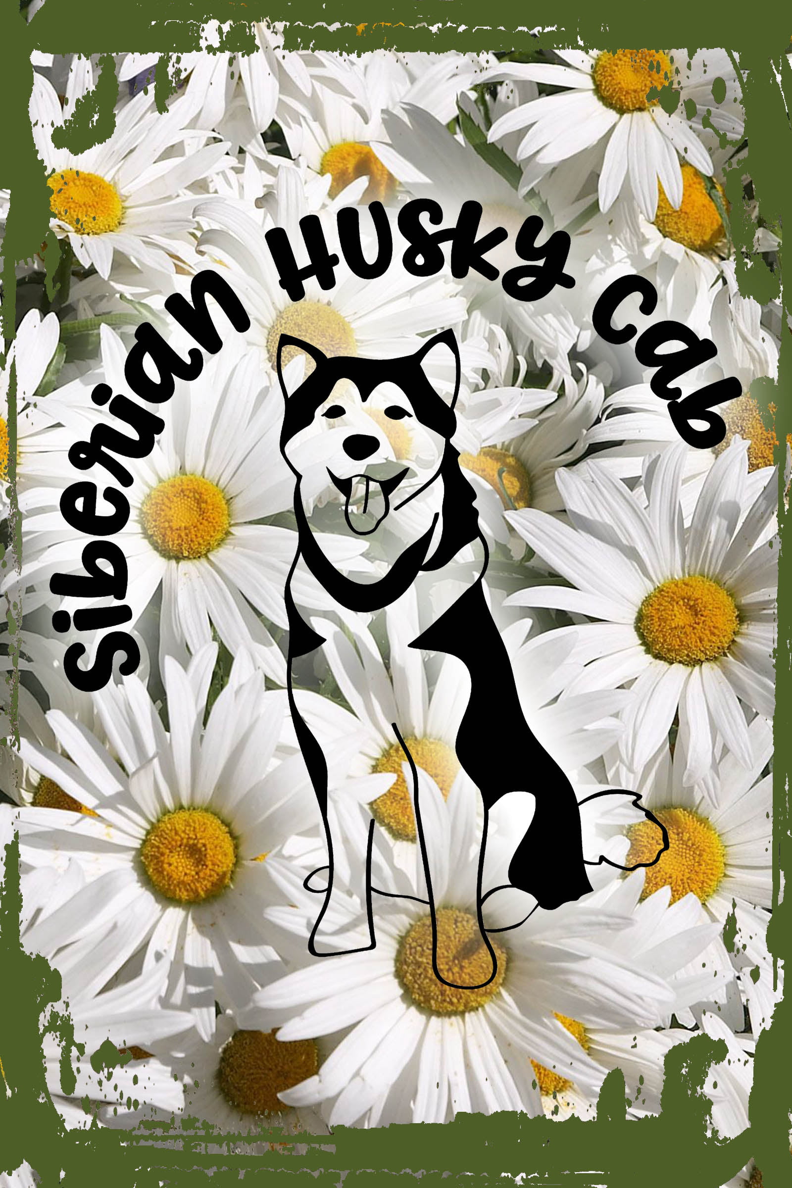Daisy Flower Flat Canvas Wall Art Print Siberian husky cab silhouette ...