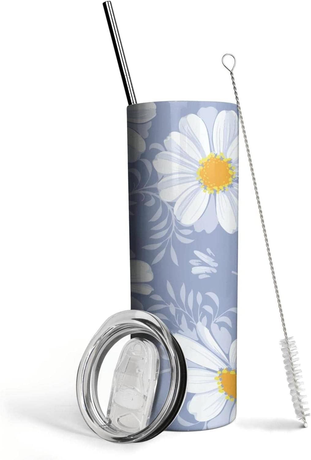 Daisy Flower Floral Tumblers 20 OZ White Pattern Travel Cup Iced ...