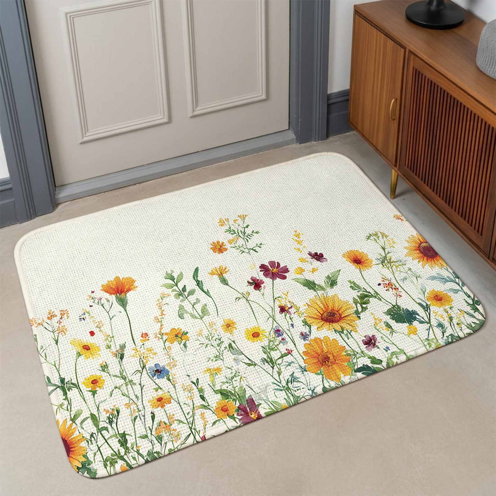 Daisy Flower Front Door Mat Indoor Entrance, Wildflower Leaf Plant ...