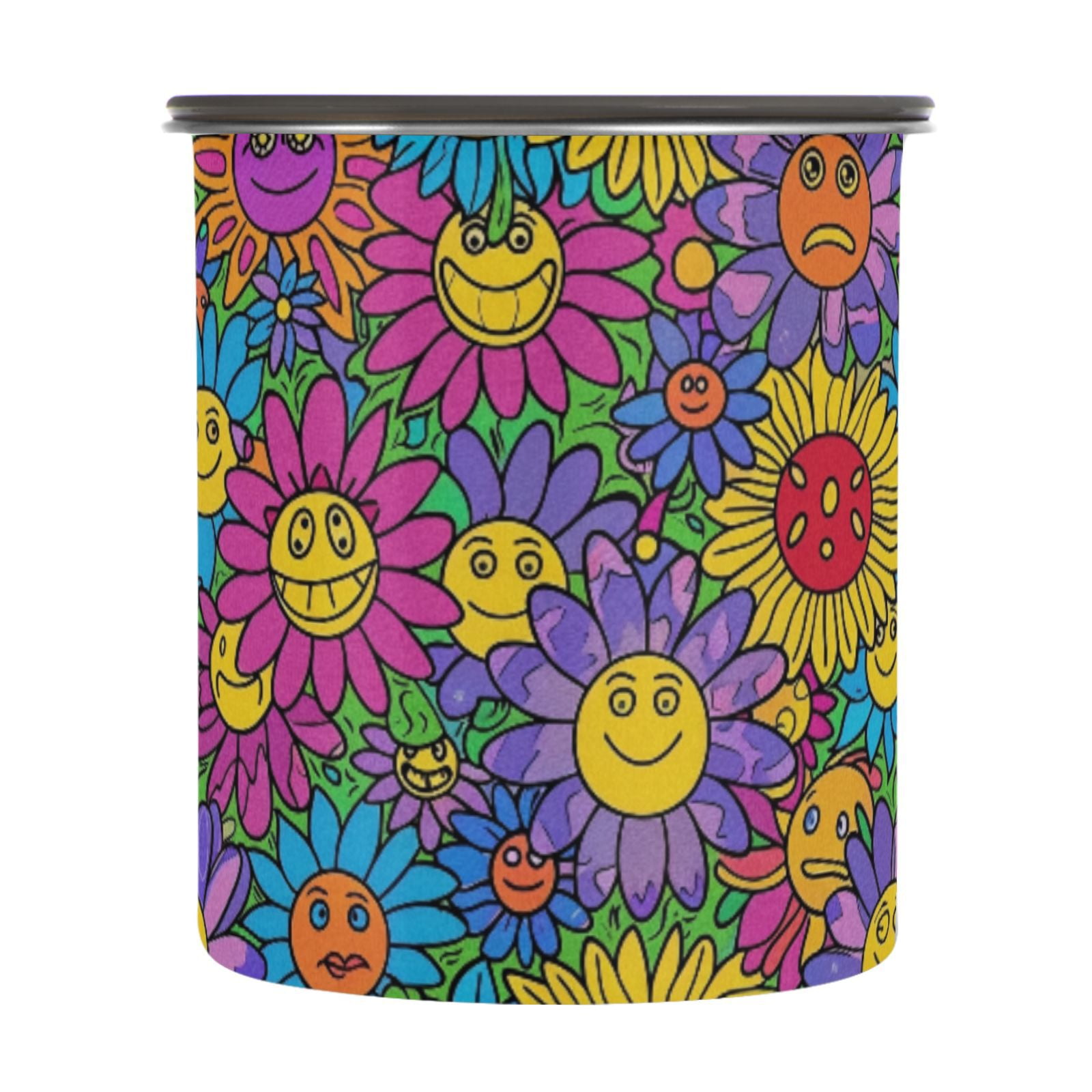 Daisy Flower Funny Cartoon Airtight Coffee Bean Canister 30oz Food ...