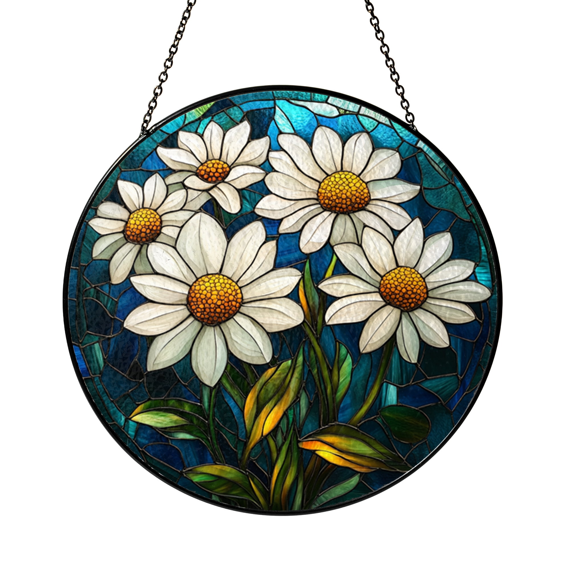 Daisy Flower Glass Style Window Hanging – Botanical Home Decoration ...