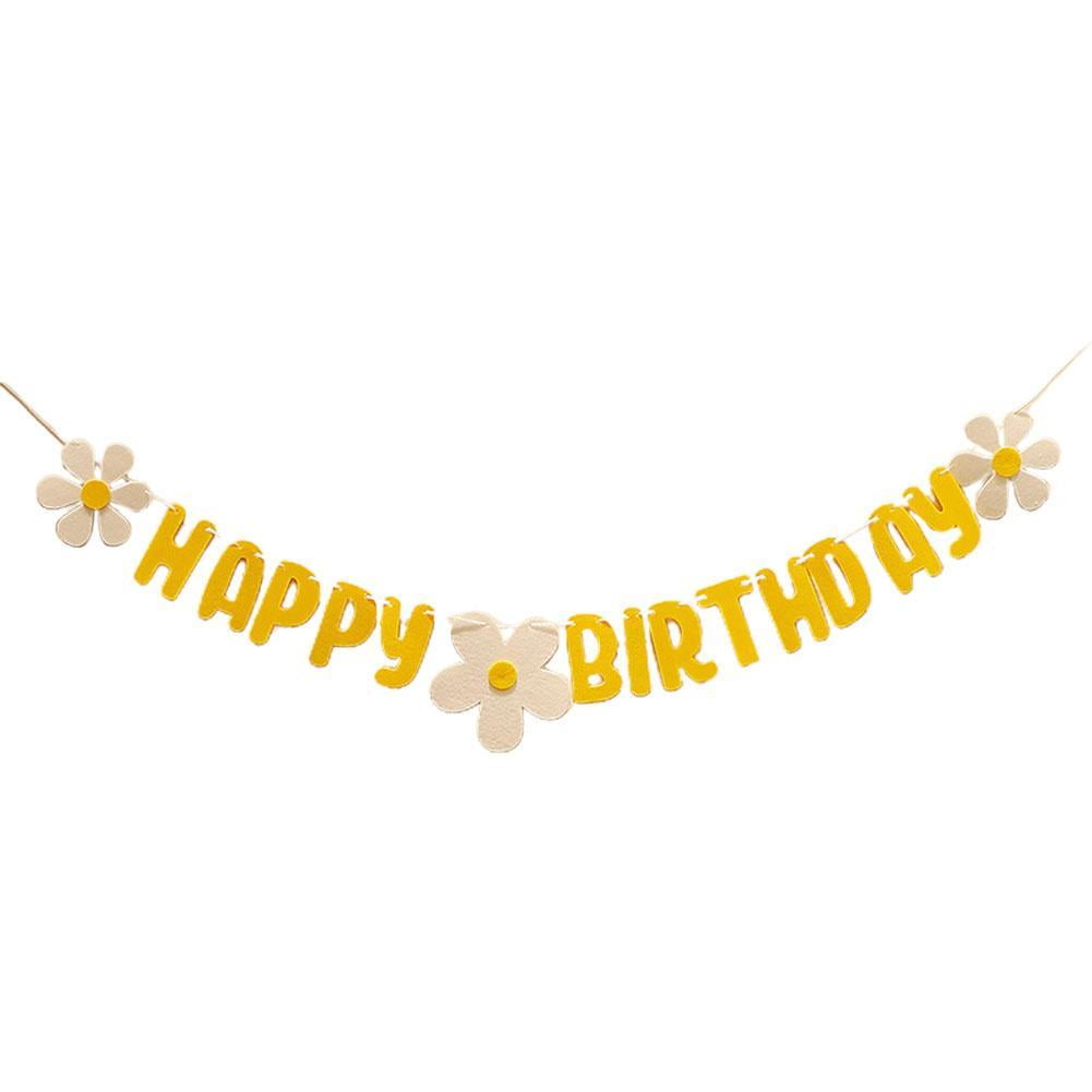 Daisy Flower Happy Birthday Banner Cloth/Paper Made Flower Decor Party ...