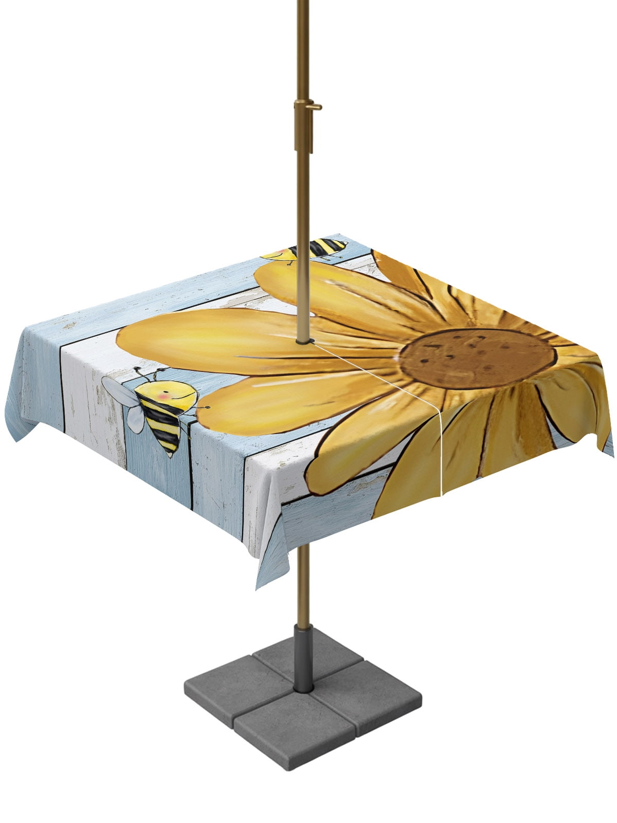 Daisy Flower Honeybees Square Outdoor Tablecloth with Umbrella Hole ...