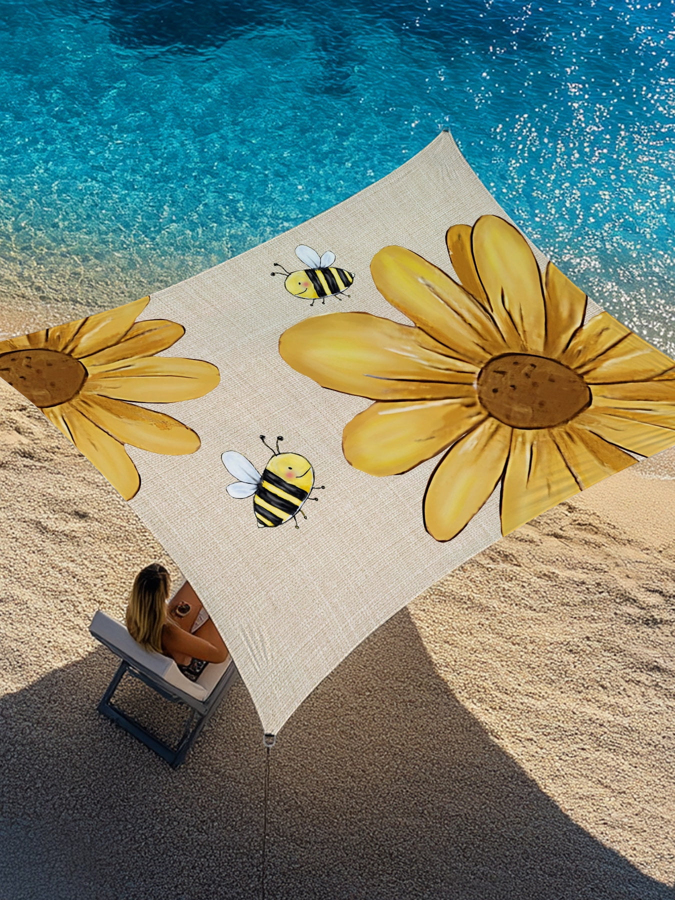Daisy Flower Honeybees Sun Shade Sail 12' x 16', Farmhouse Floral ...