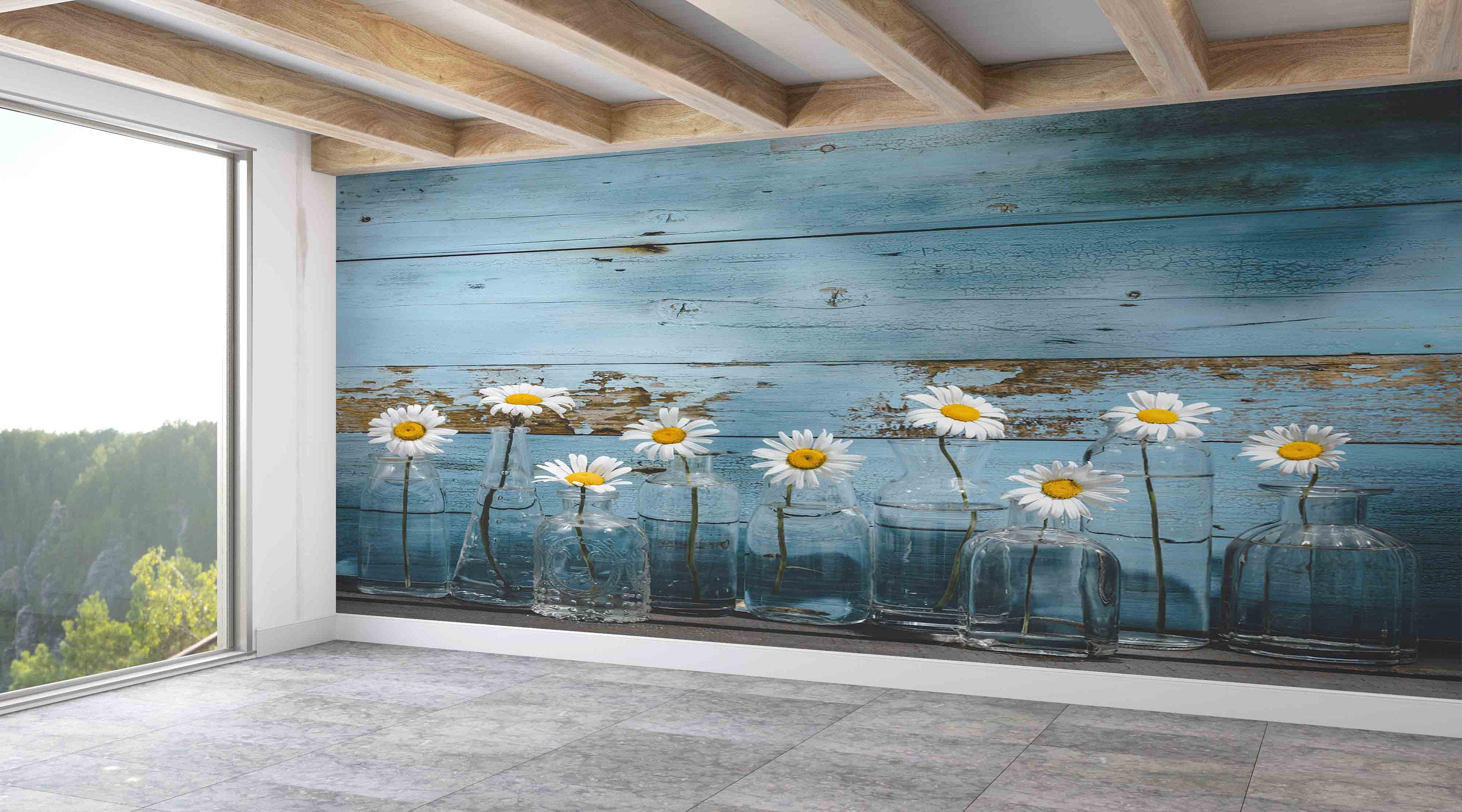 Daisy Flower In Glass Bottles, Modern Wallpaper, Custom Wallpaper ...