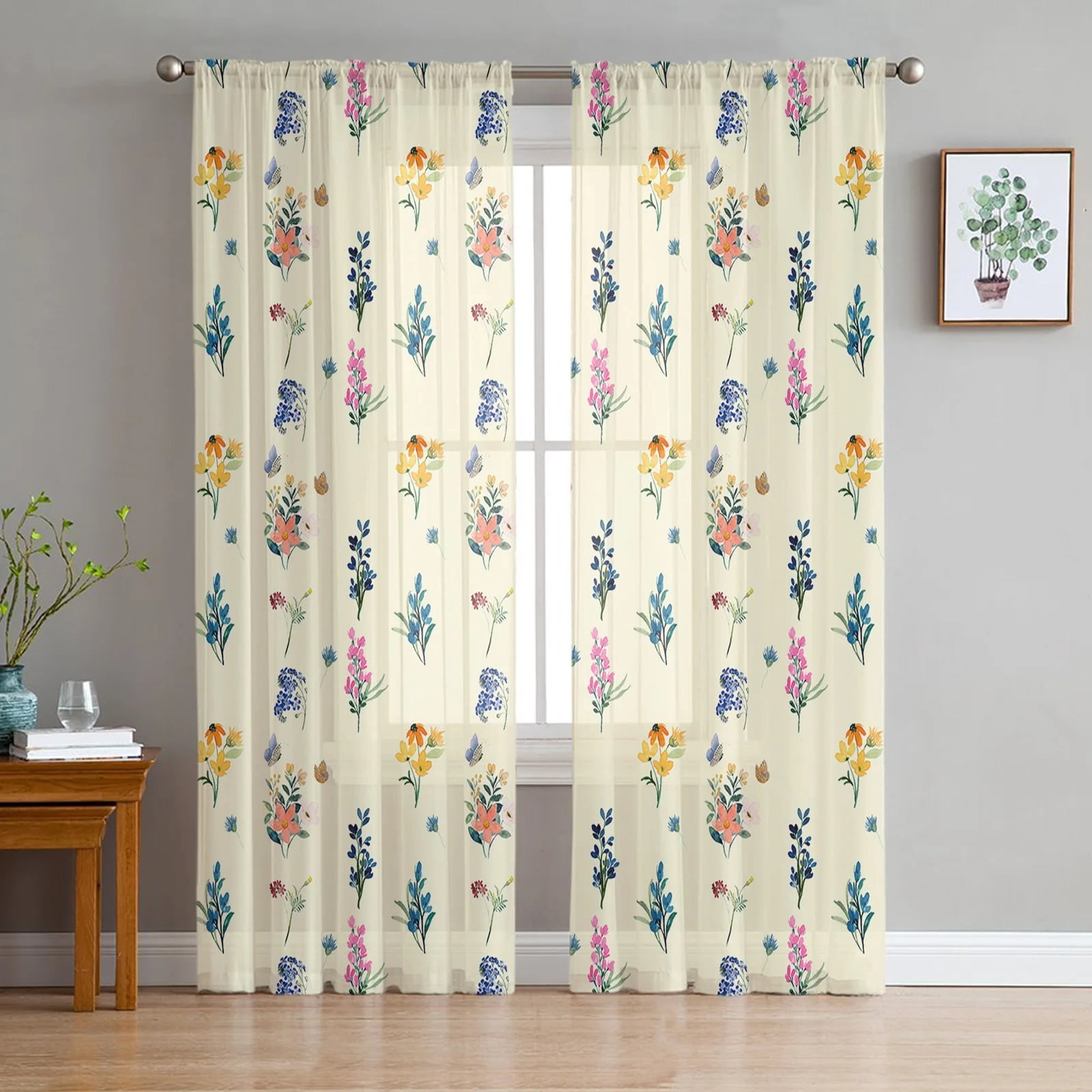 Daisy Flower Lavender Butterfly Modern Tulle Curtains for Living Room ...