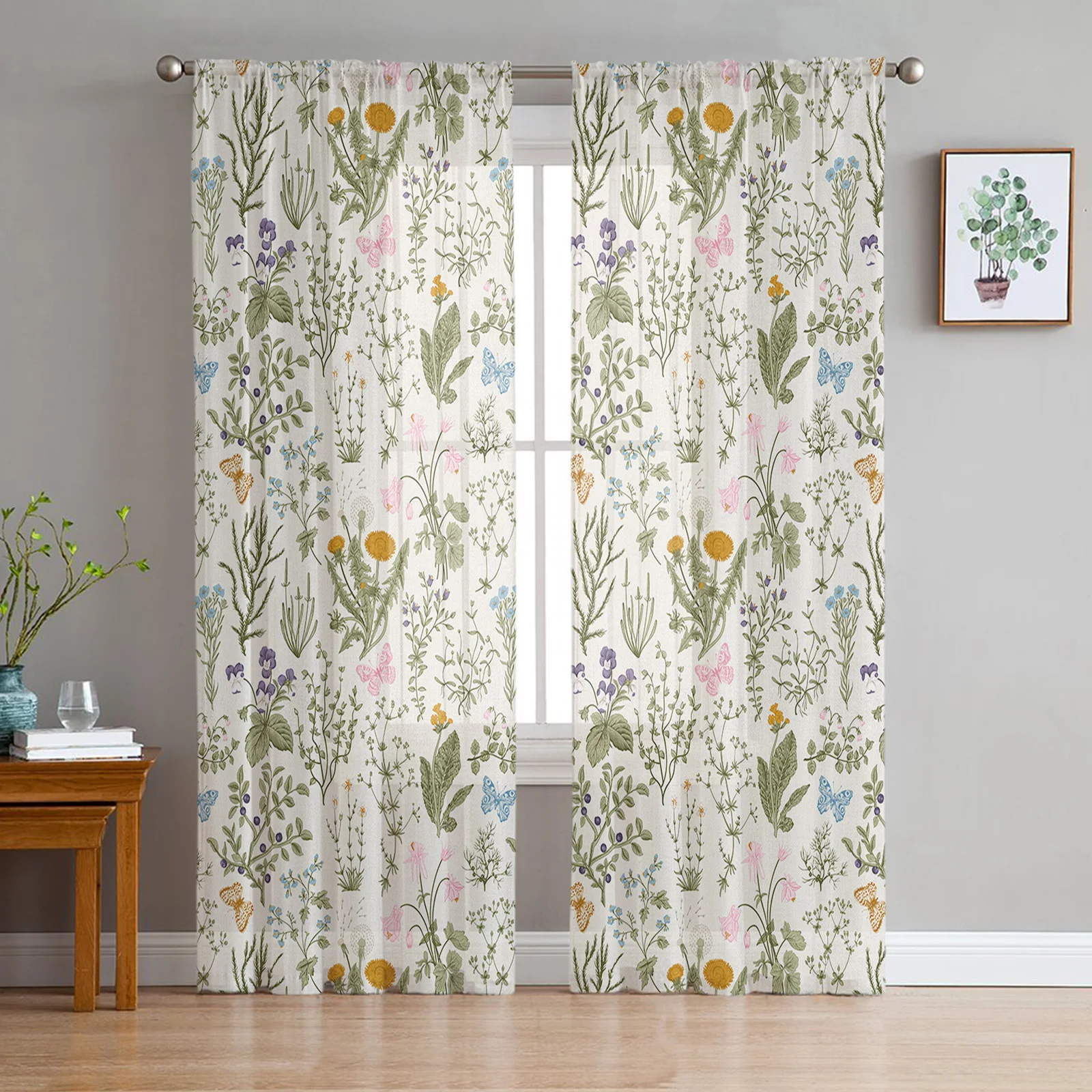Daisy Flower Lavender Butterfly Sheer Curtains for Living Room ration ...