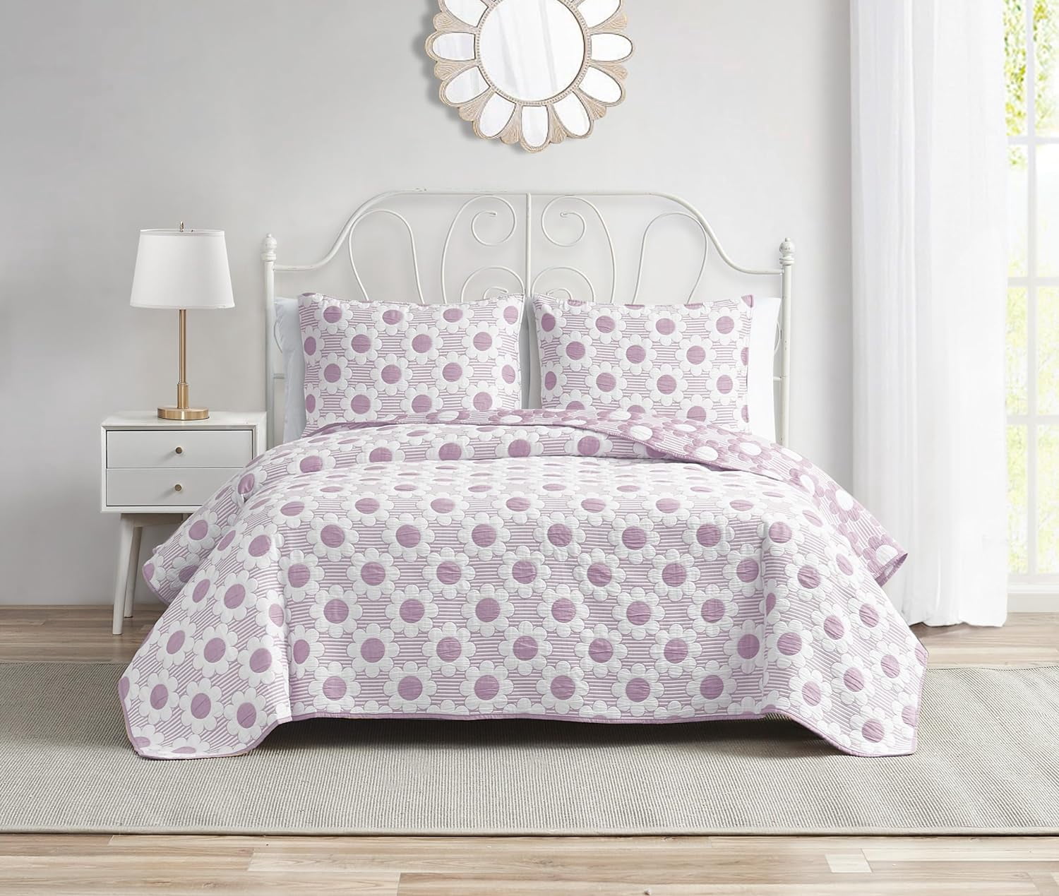 Daisy Flower Lilac 2-Piece Soft Matelasse Jacquard Quilt Set - Twin ...