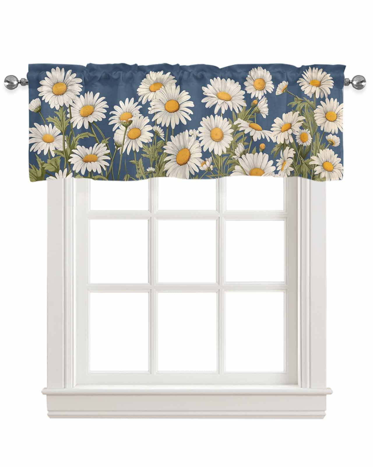 Daisy Flower Linen Curtain Valance for Bedroom/Bathroom/Kitchen/Office ...