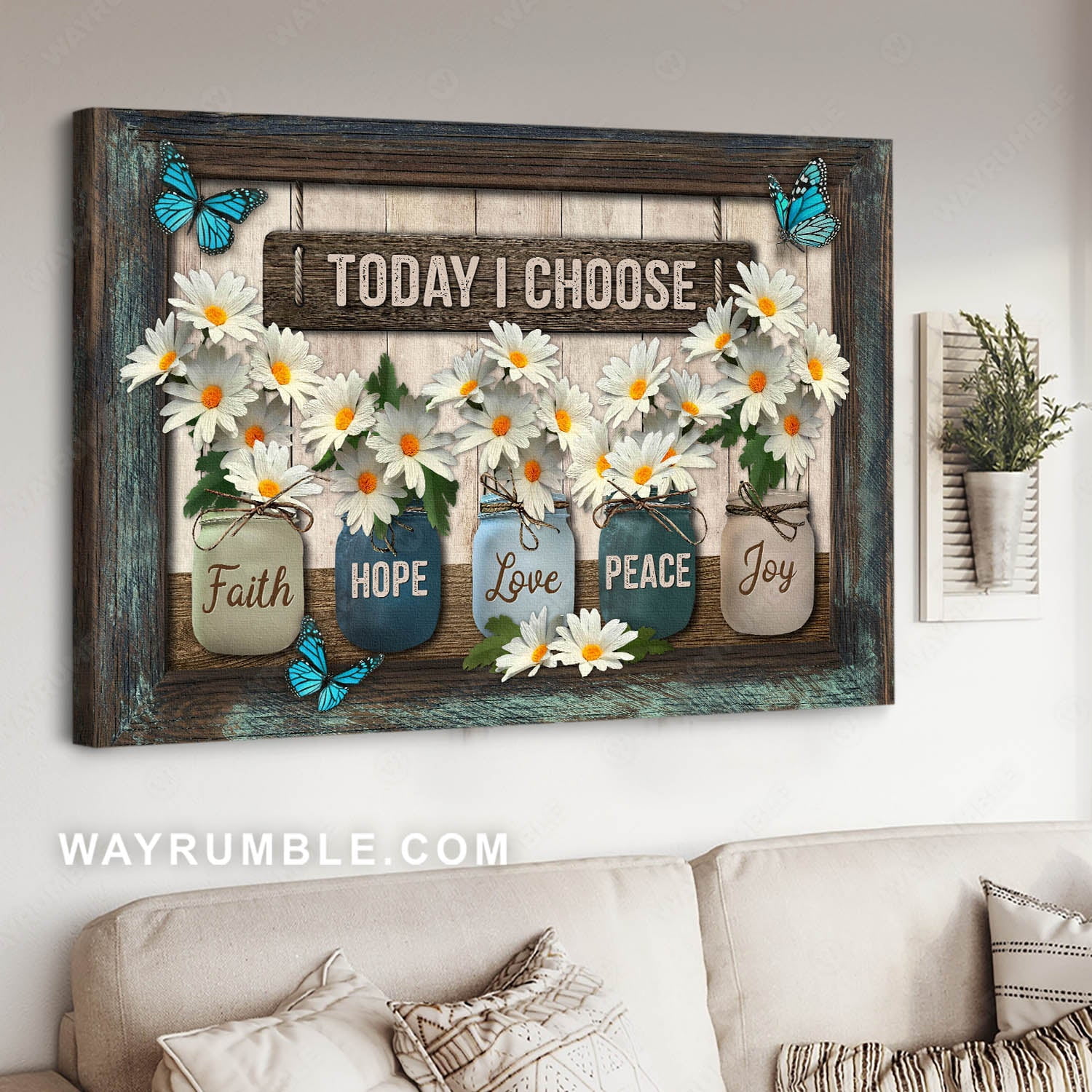 Daisy Flower Mason Jar Blue Butterfly Flower Vase Today I Choose ...