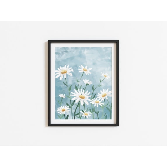 Daisy Flower Neutral Spring Wall Art, Stretched Canvas Size 16x24 ...