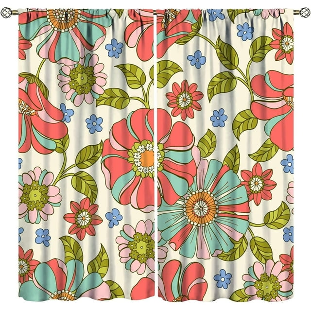 Daisy Flower Pattern Curtains Colorful Large Floral Retro 70S Style ...