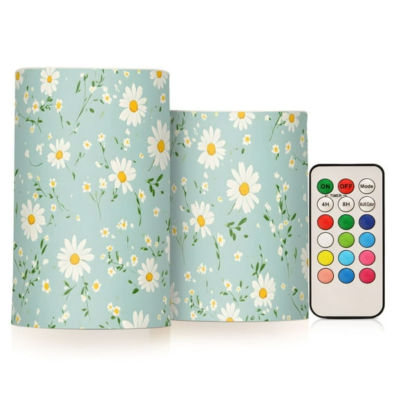 Daisy Flower Pattern Flameless LED Candle Set with Remote, Battery ...