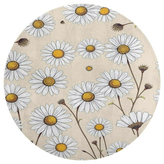 Daisy Flower Pattern Round Rugs Bedroom Table Mat Dirt Resistant Carpet ...