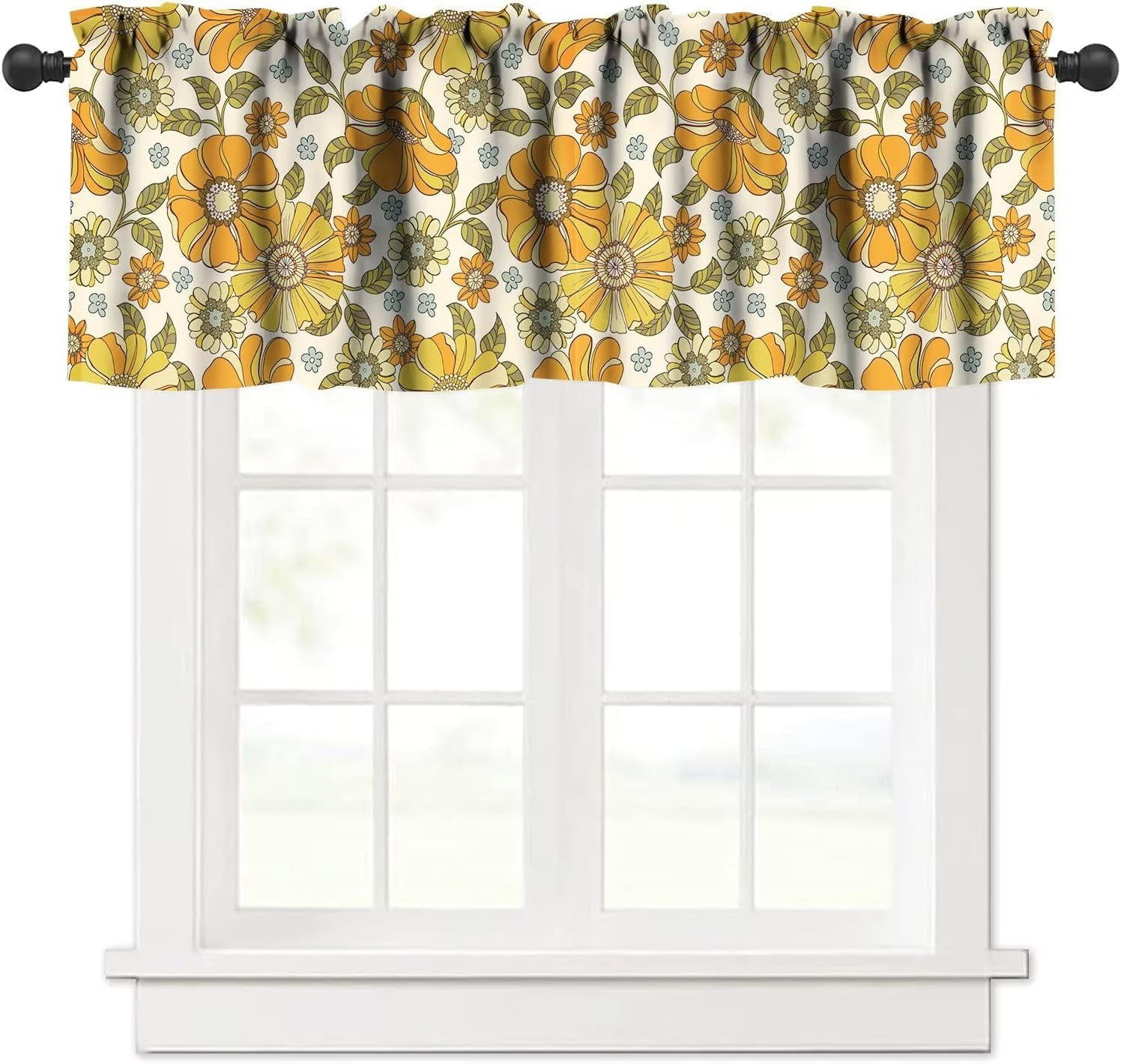 Daisy Flower Pattern Valances Curtains Curtain Colorful Floral Retro ...